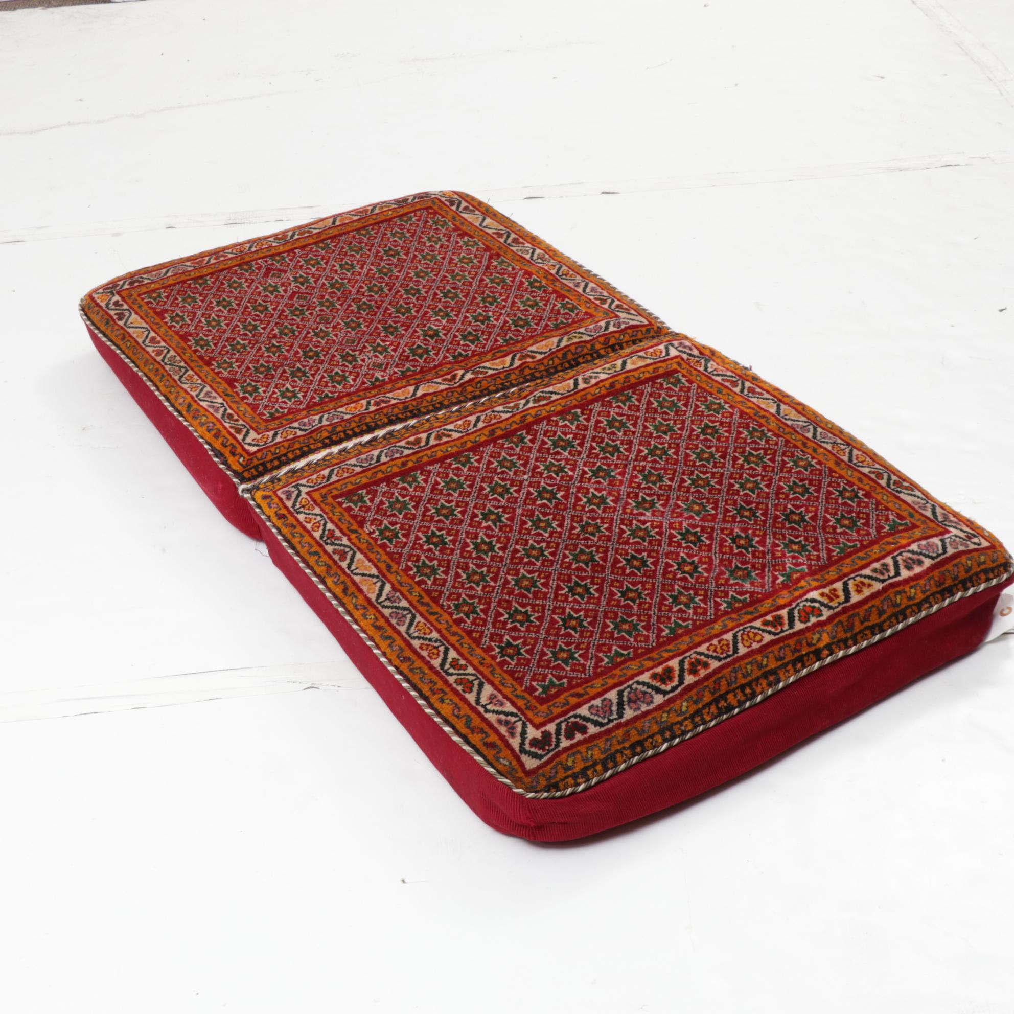 Persian Qashqai Shiraz Poshti Rug-Lined Wool and Corduroy Seat Cushion ...