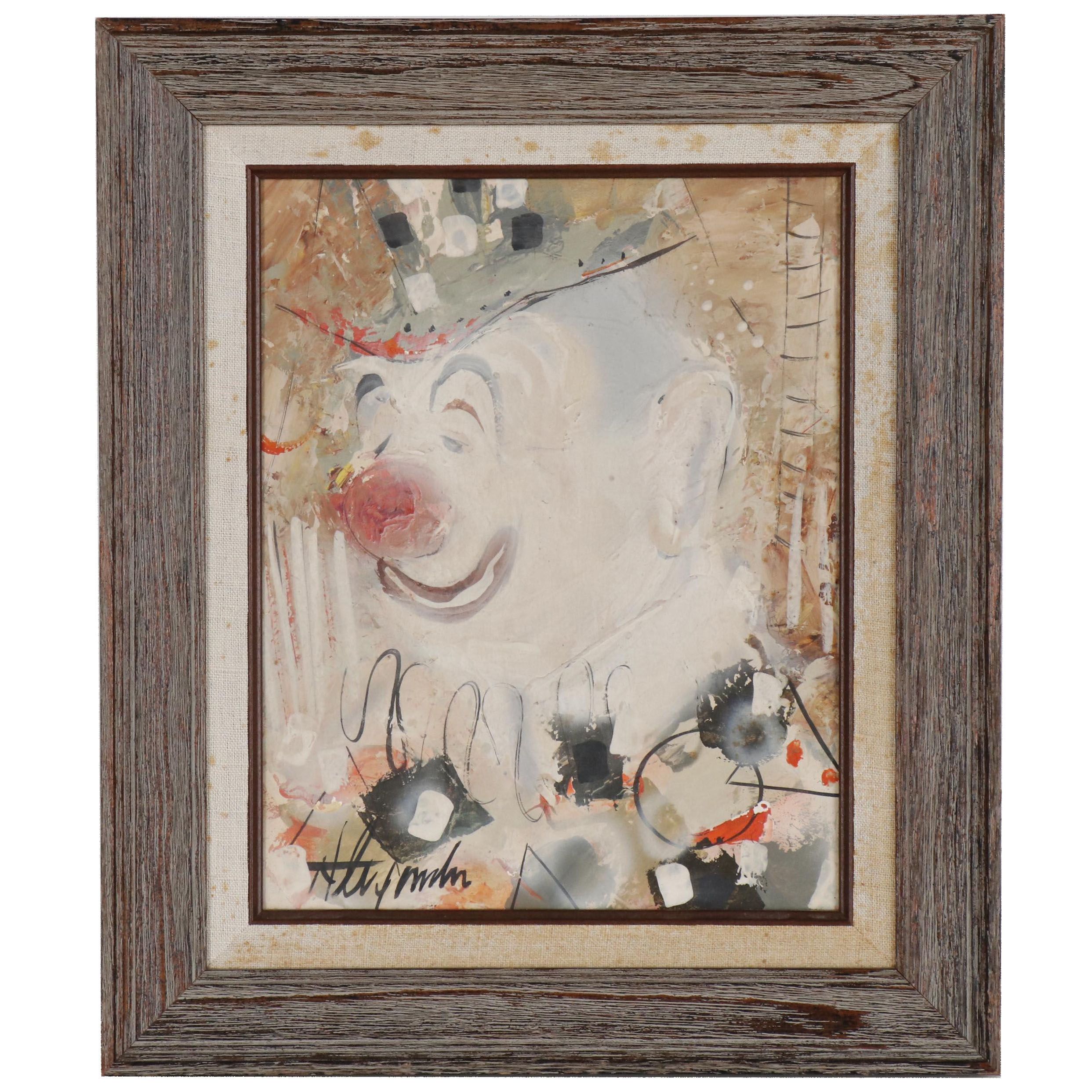 Mixed Media Expressionist Painting of Clown | EBTH