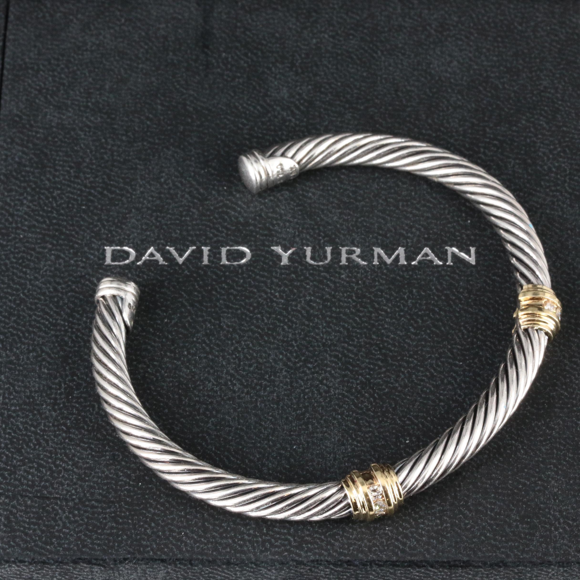 David Yurman "Cable Collection" Sterling Diamond Bracelet With 18K Gold ...