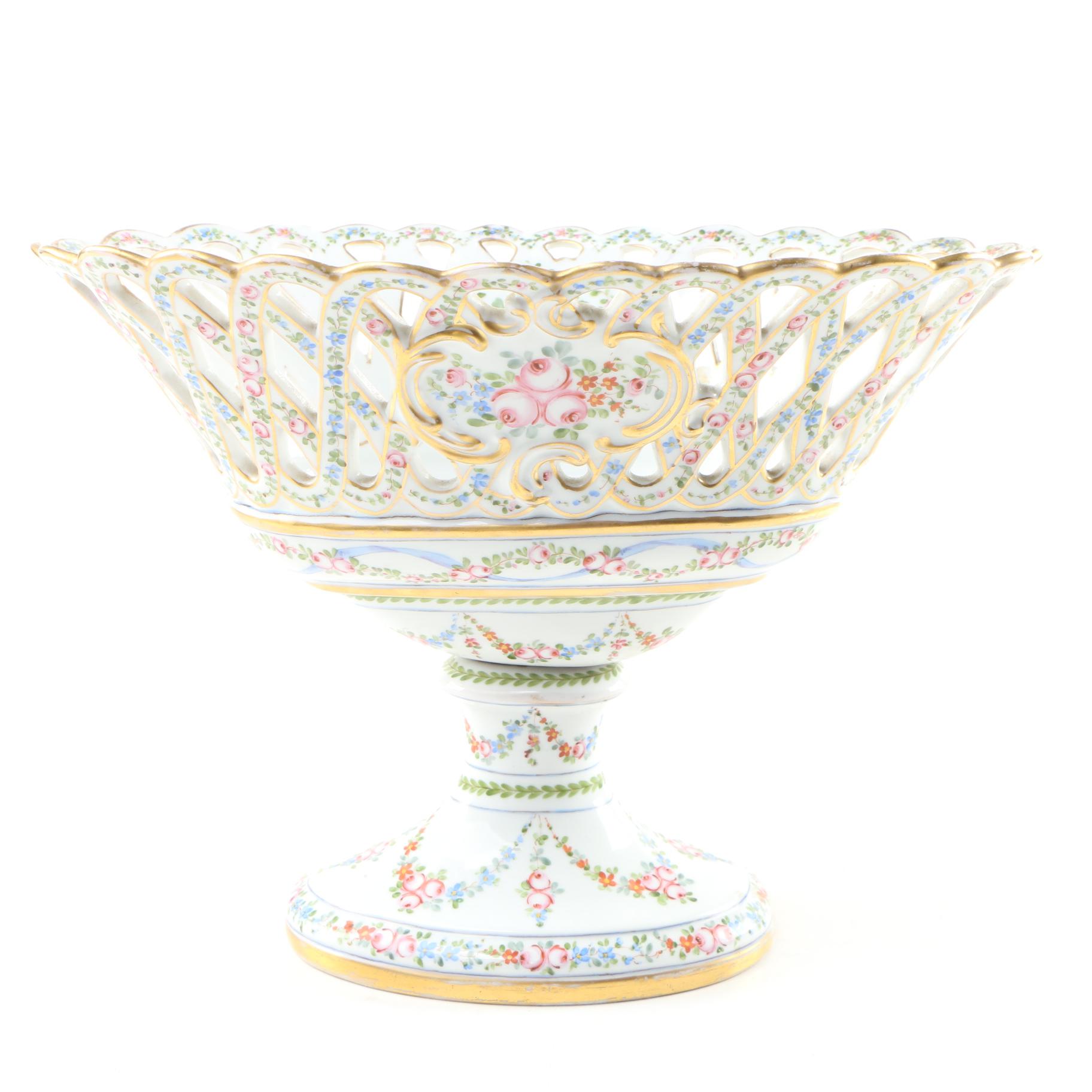 Hand-Painted Porcelain Compote with Floral Motif, Early 20th Century | EBTH