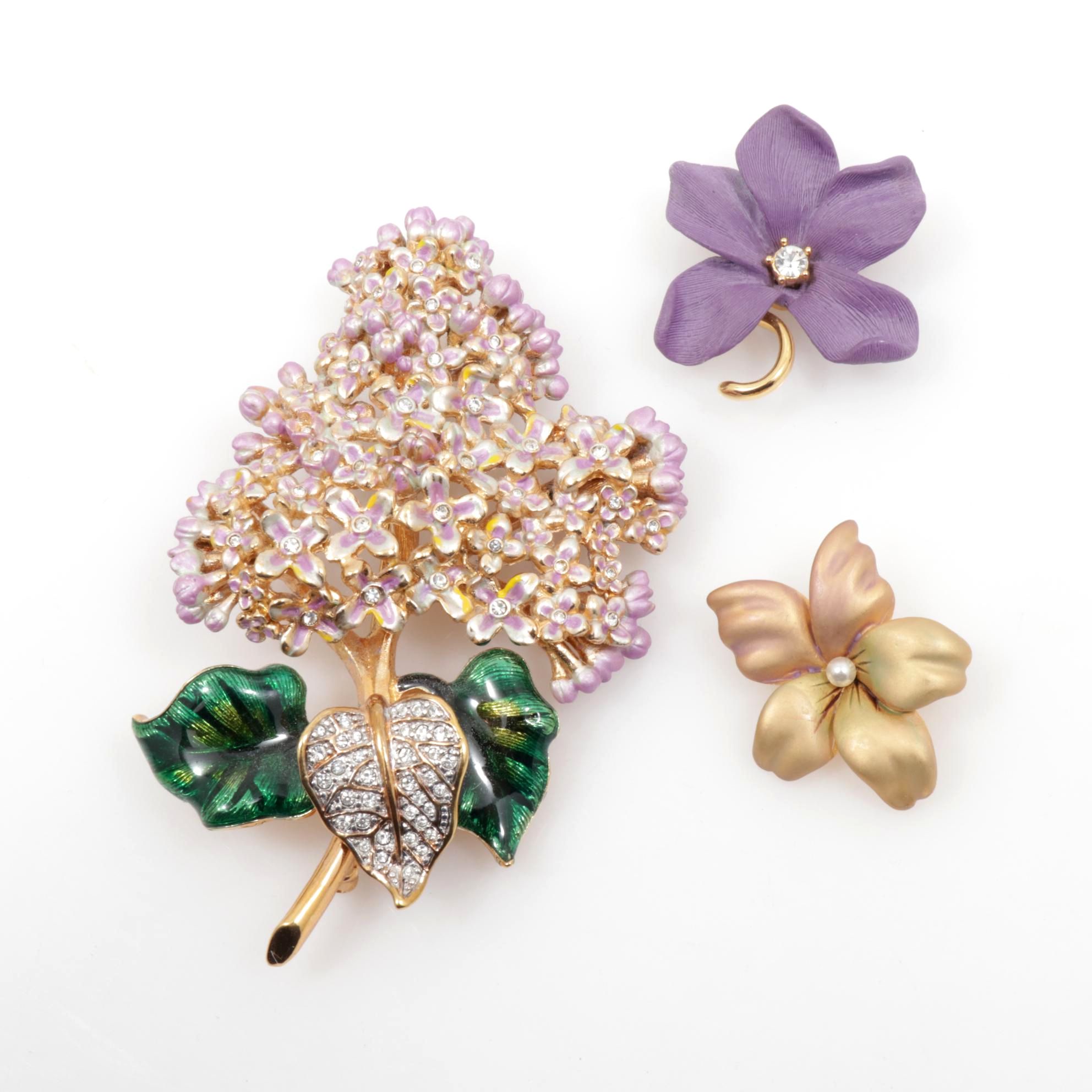 Joan Rivers Rhinestone and Enamel Floral Brooches | EBTH