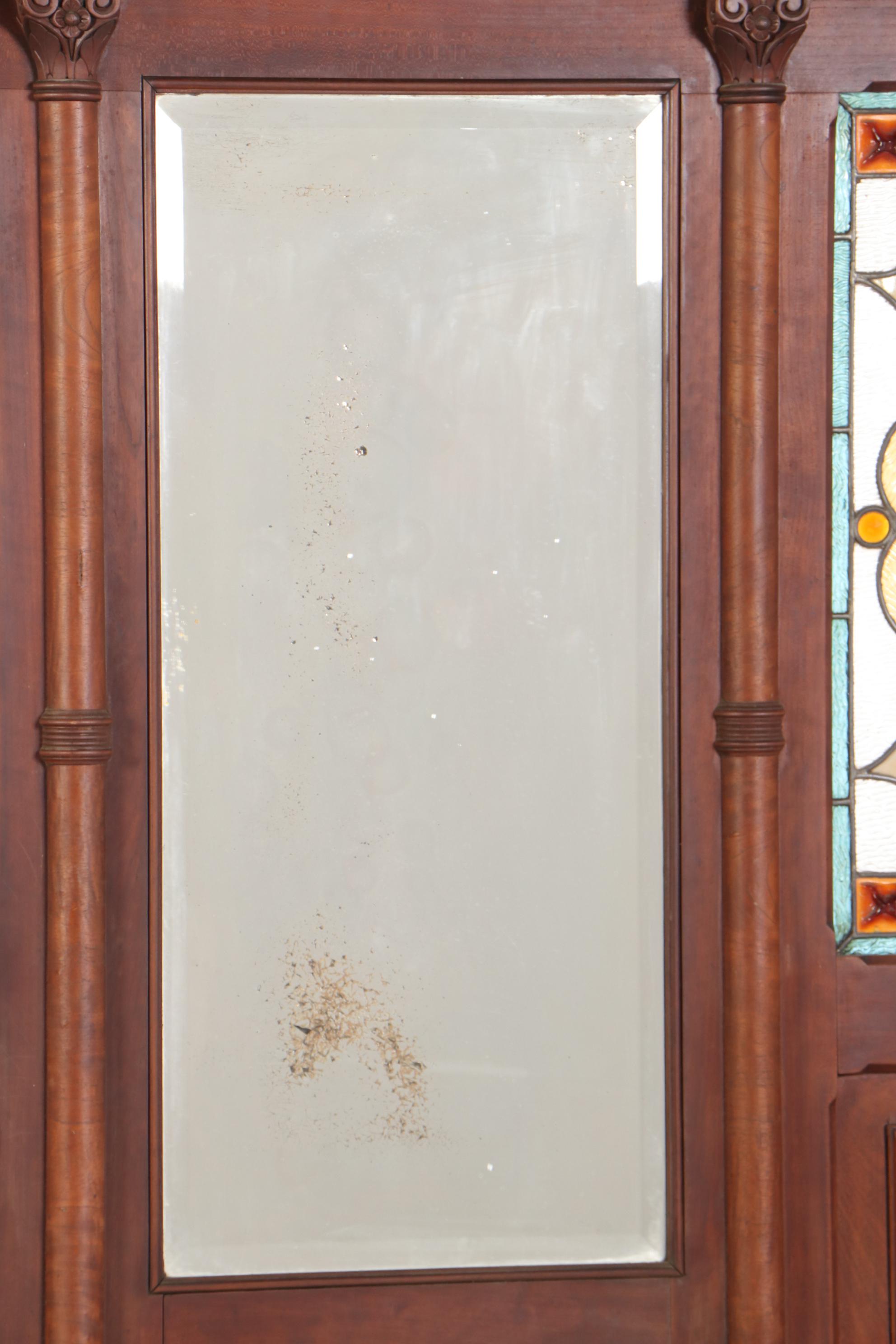 Victorian Mirrored and Stained Glass Walnut Room Divider, Late 19th ...