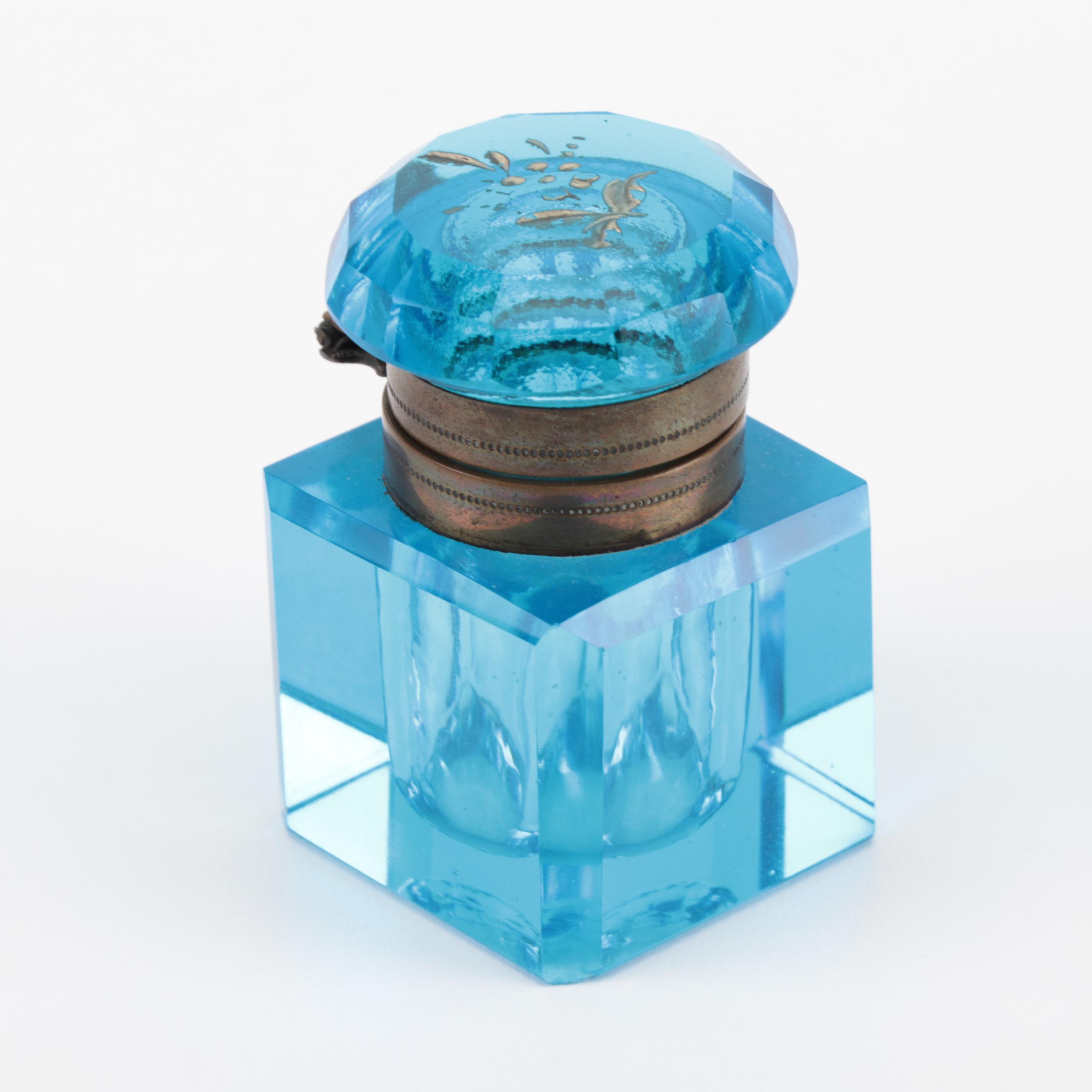 Jennings Bros. Figural Inkwell, Harris & Snyder Fountain Pen, and Glass ...