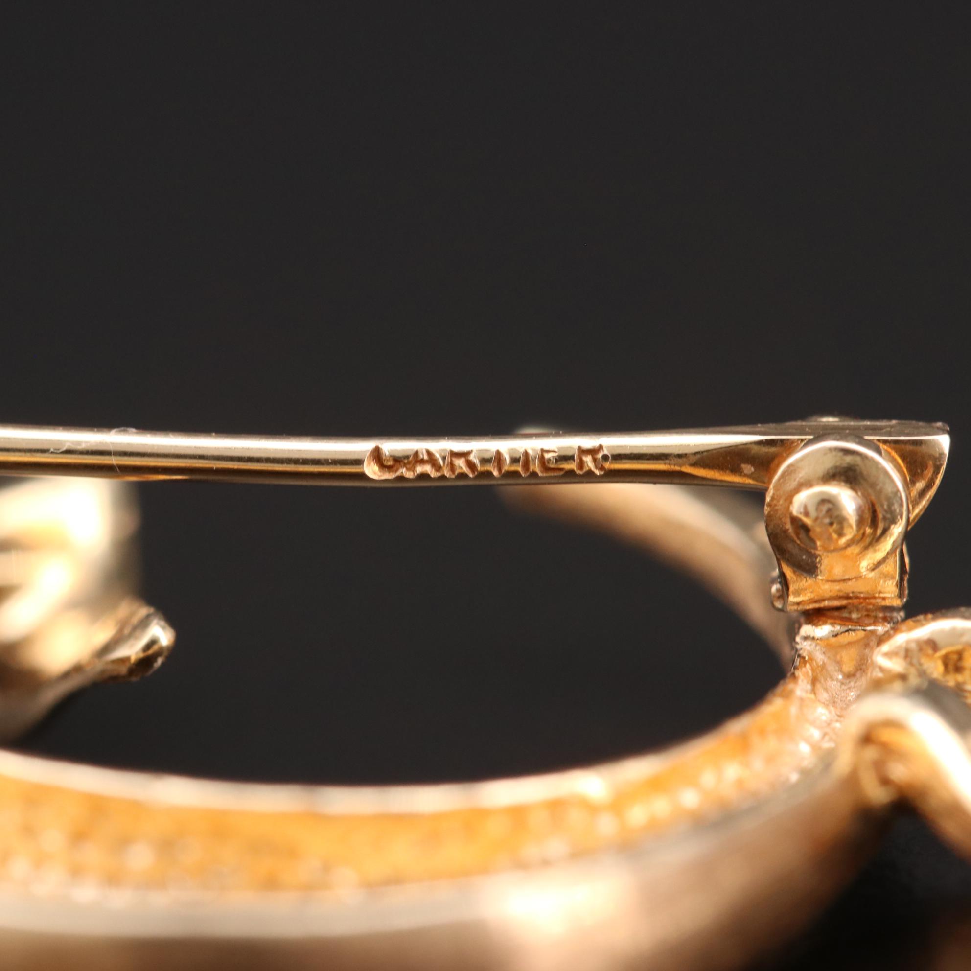 Retro 1950s Cartier 14K Gold Diamond and Ruby Happy Dog Brooch | EBTH