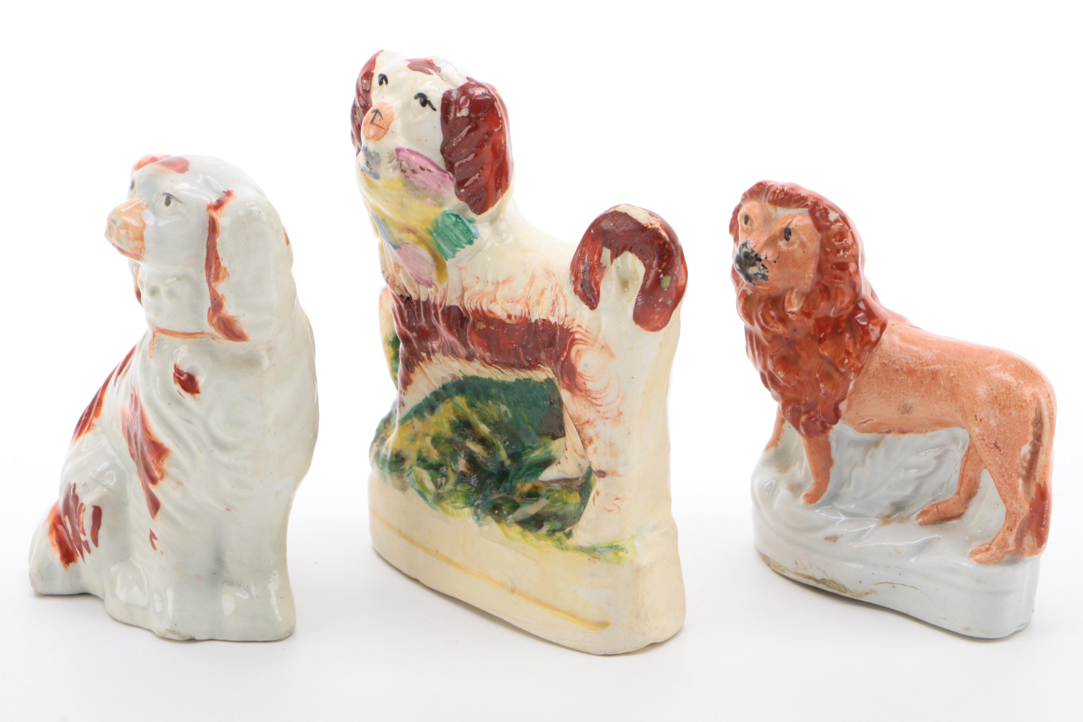 Diminutive Staffordshire "Comfort Spaniels" and "Lion" Figures ...