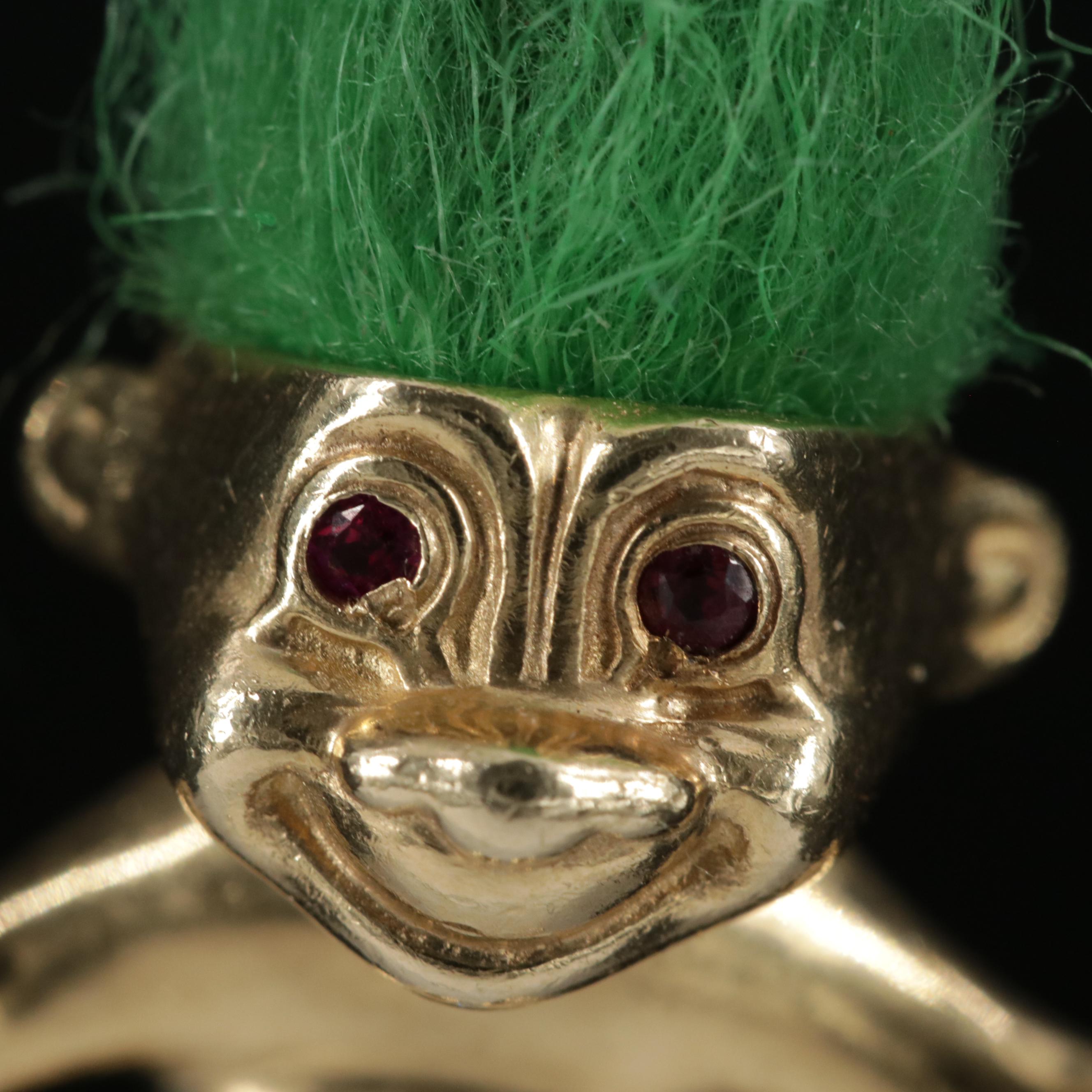 14K Yellow Gold Ruby and Diamond Spiky Hair Troll Pendant | EBTH