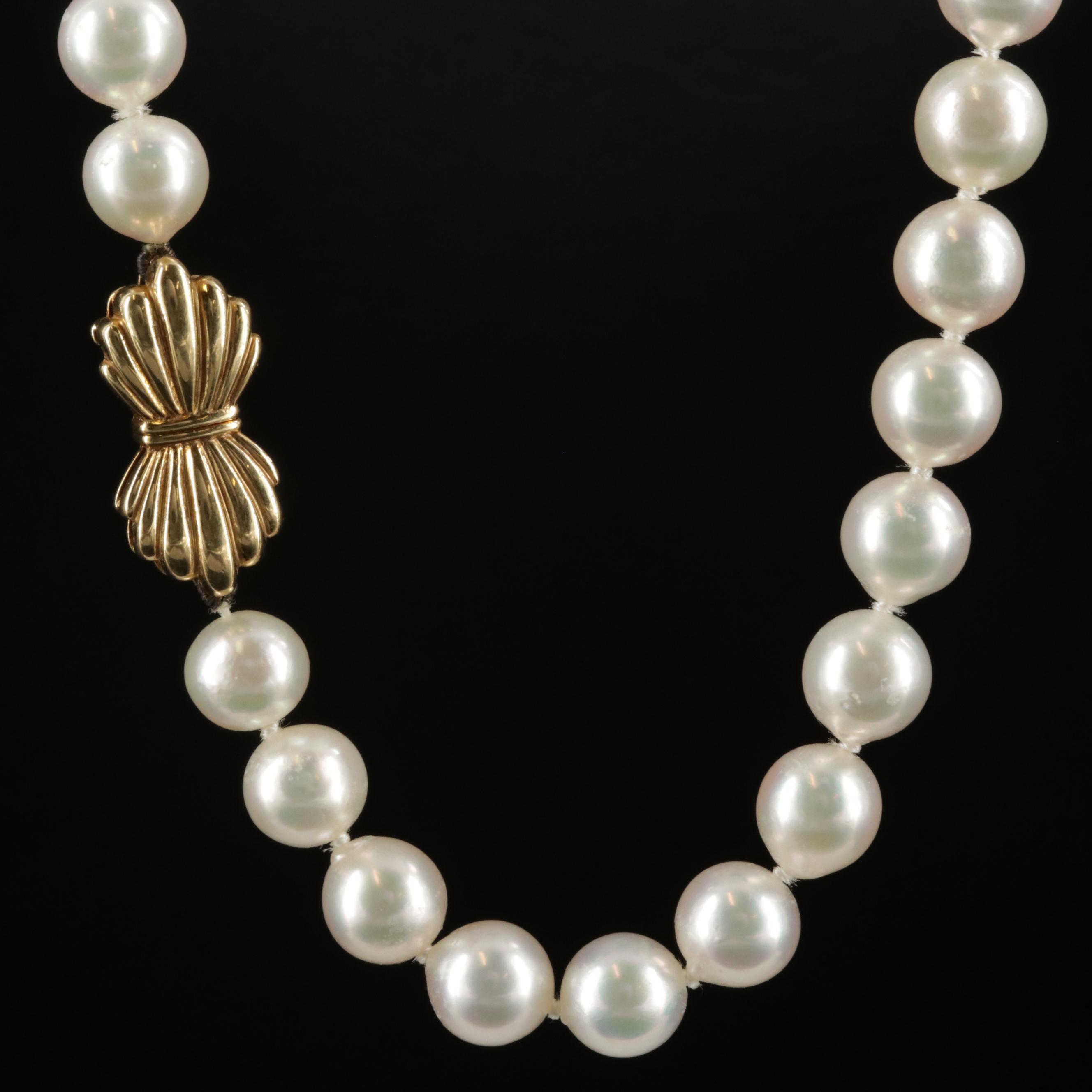Hand Knotted Cultured Pearl Strand Necklace with Mikimoto 18K Gold ...