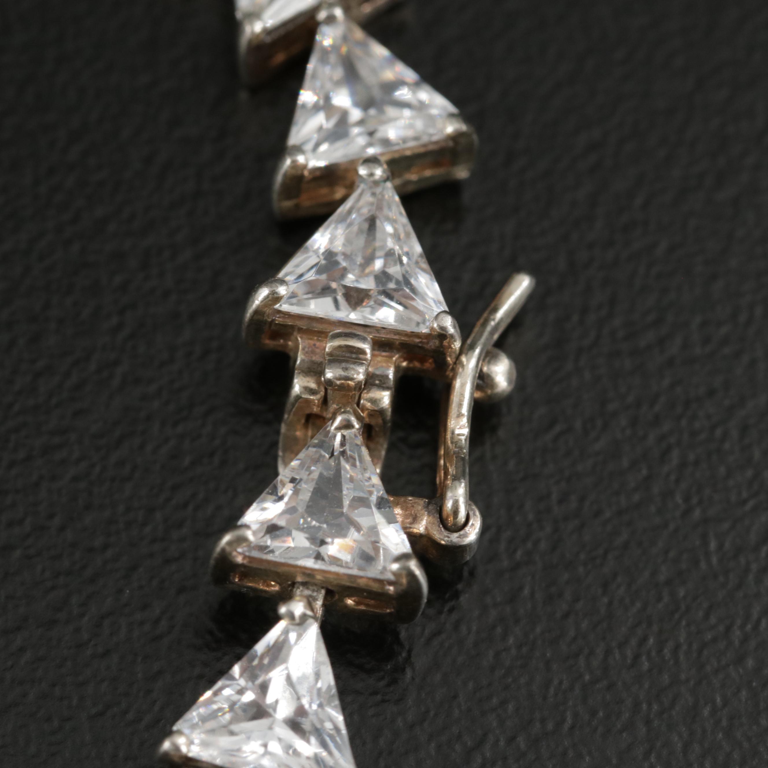 Sterling Silver Triangular Cubic Zirconia Line Bracelet | EBTH