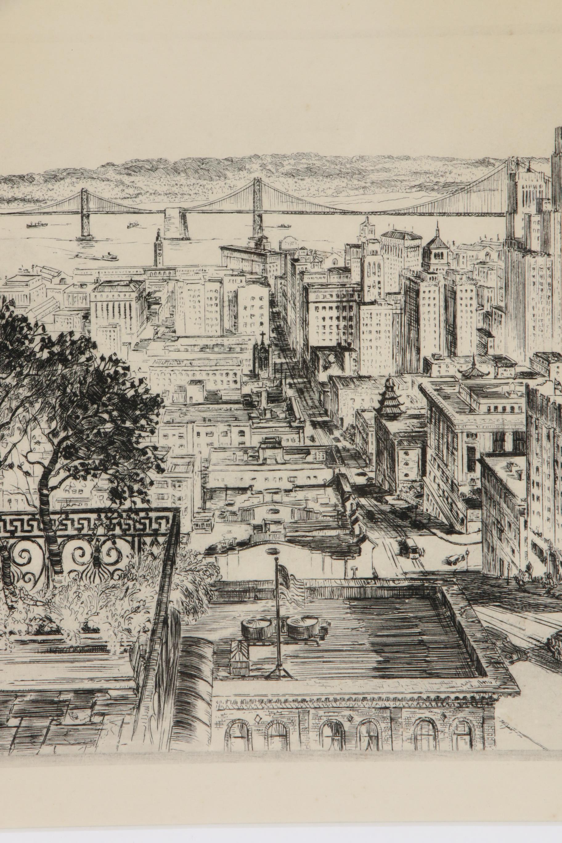Alec Stern Drypoint Etching "San Francisco from Nob Hill," 20th Century ...