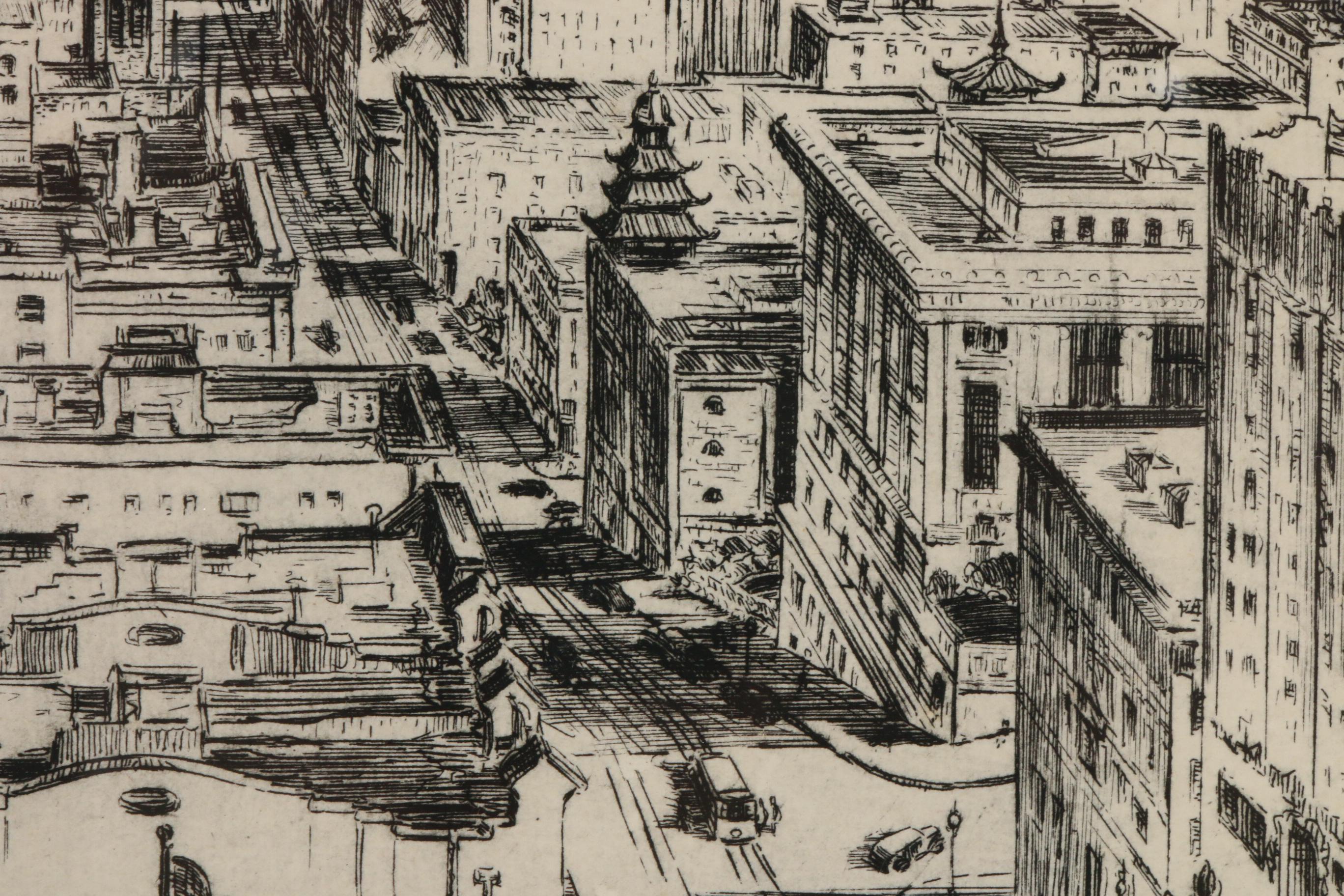 Alec Stern Drypoint Etching "San Francisco from Nob Hill," 20th Century ...