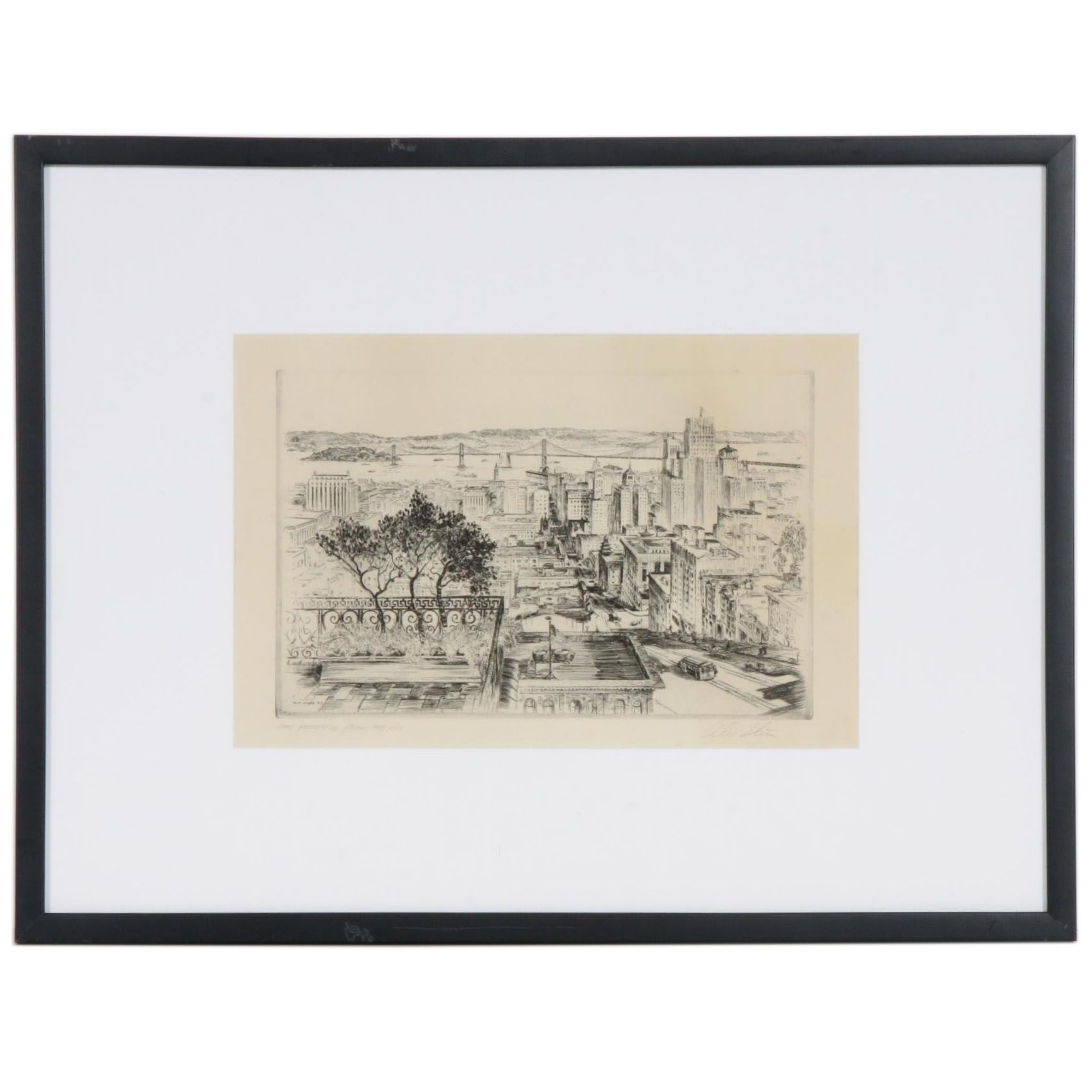 Alec Stern Drypoint Etching "San Francisco from Nob Hill," 20th Century ...