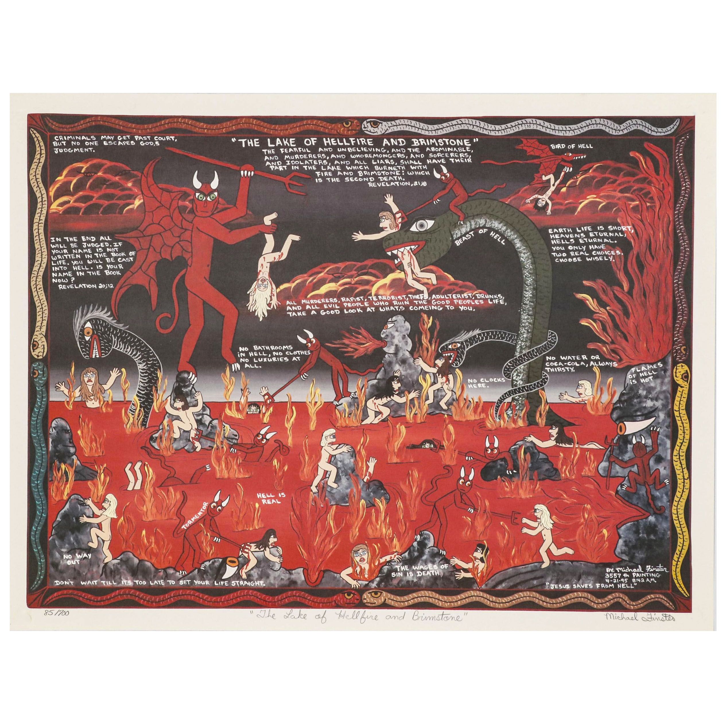 Michael Finster Offset Lithograph "The Lake of Hellfire and Brimstone ...