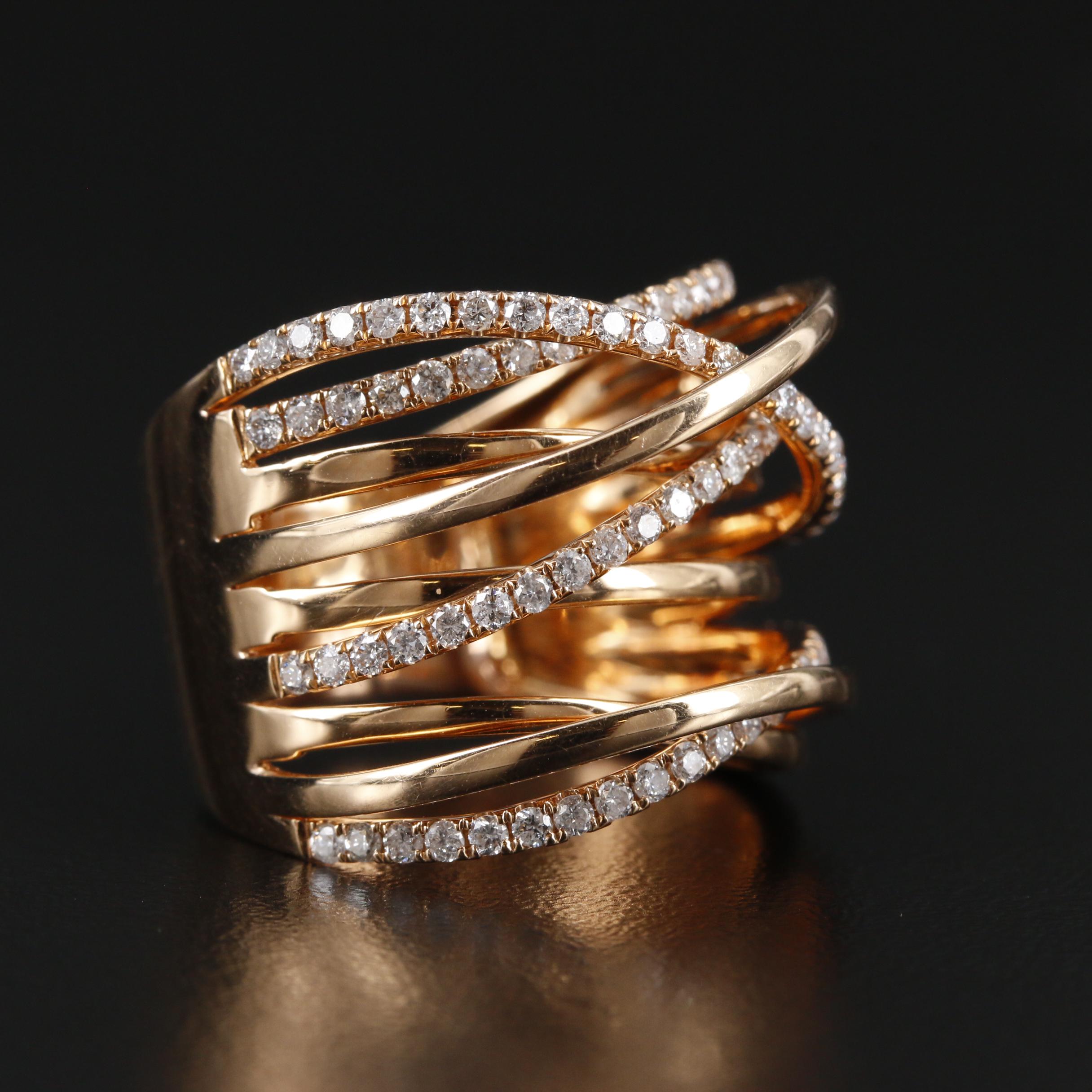 18K Gold 1.10 CTW Diamond Open Crossover Ring | EBTH