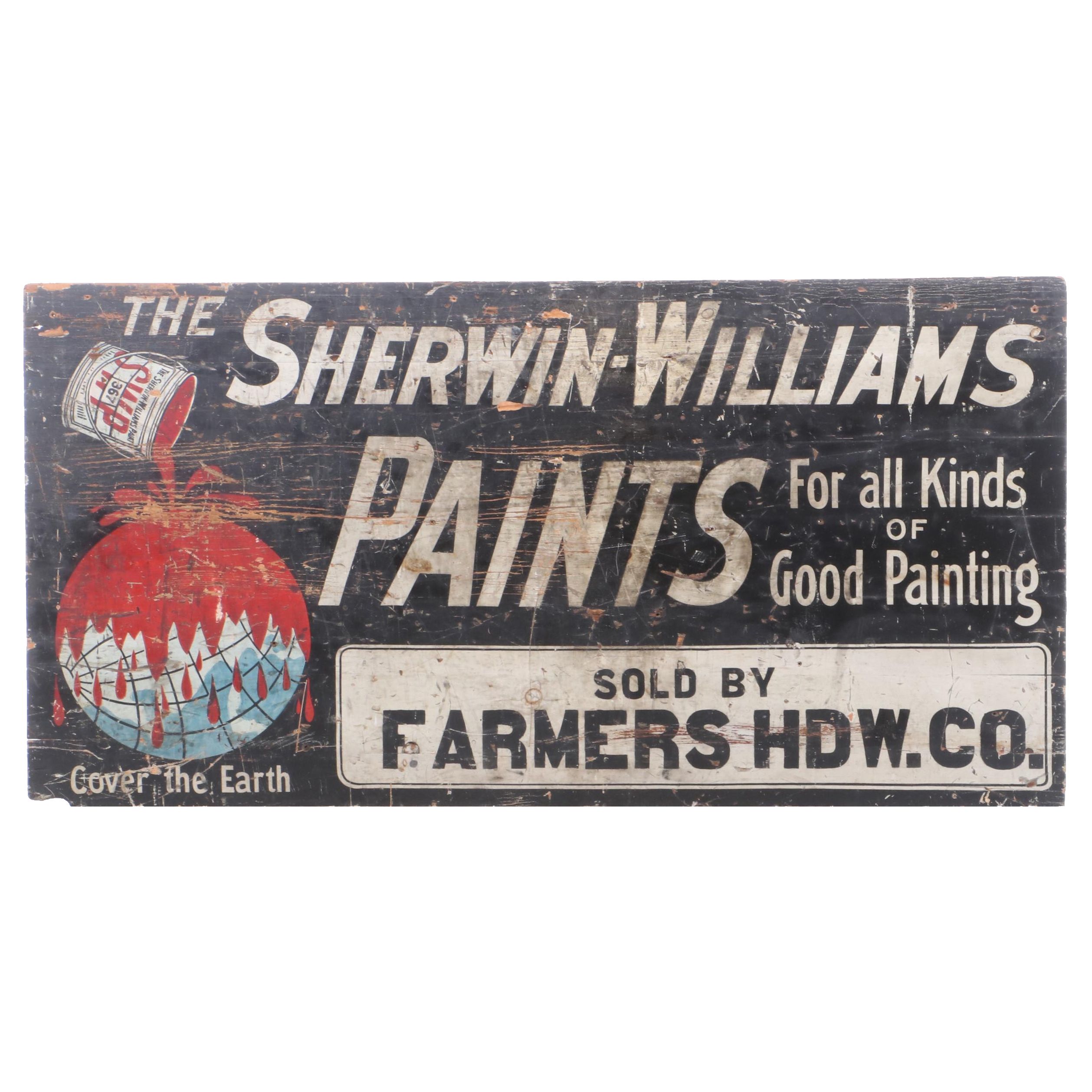 "The Sherwin-Williams Paints" Painted Wood Advertising Sign, 20th ...