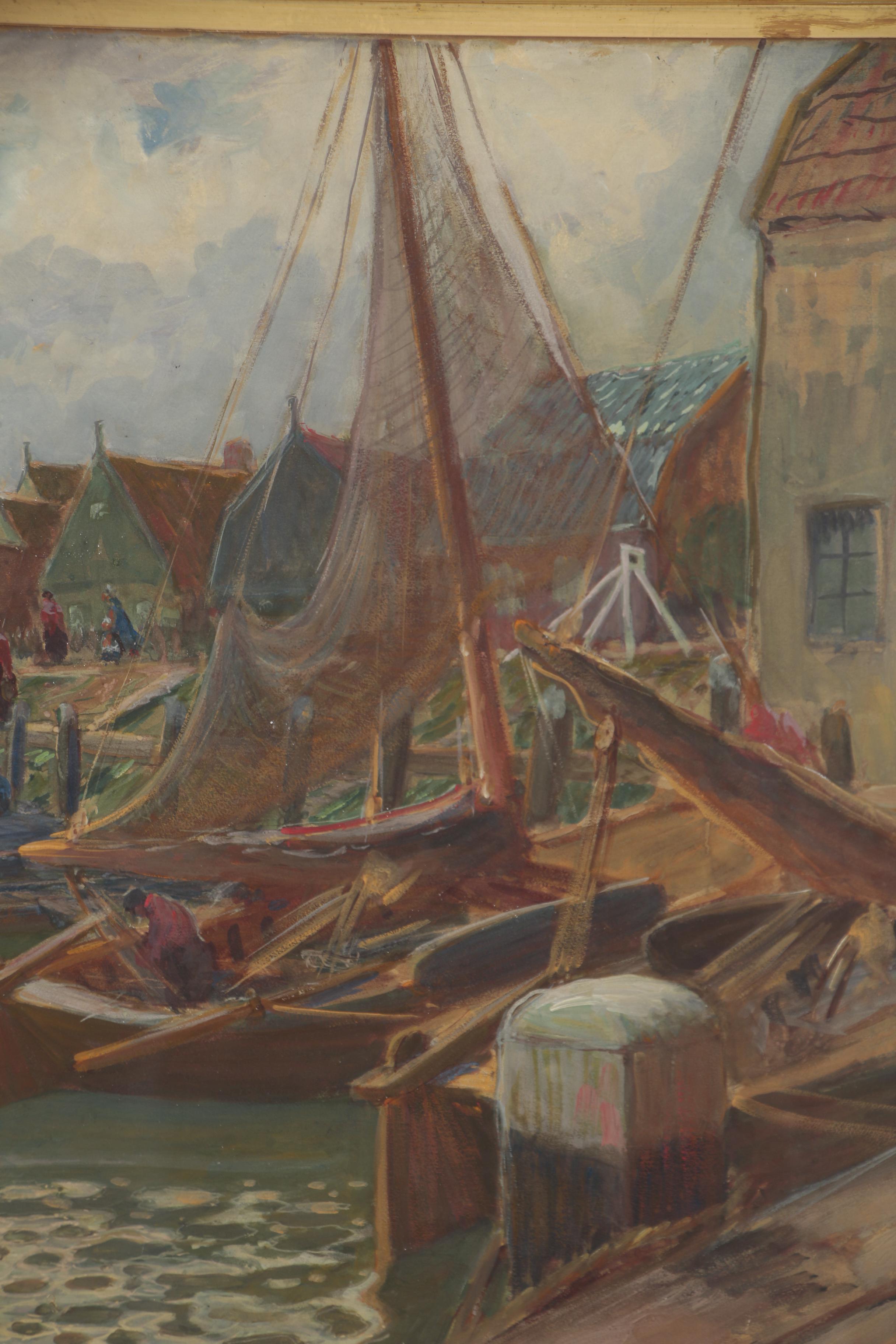 John Rettig Maritime Harbor Gouache Painting, 1906 | EBTH