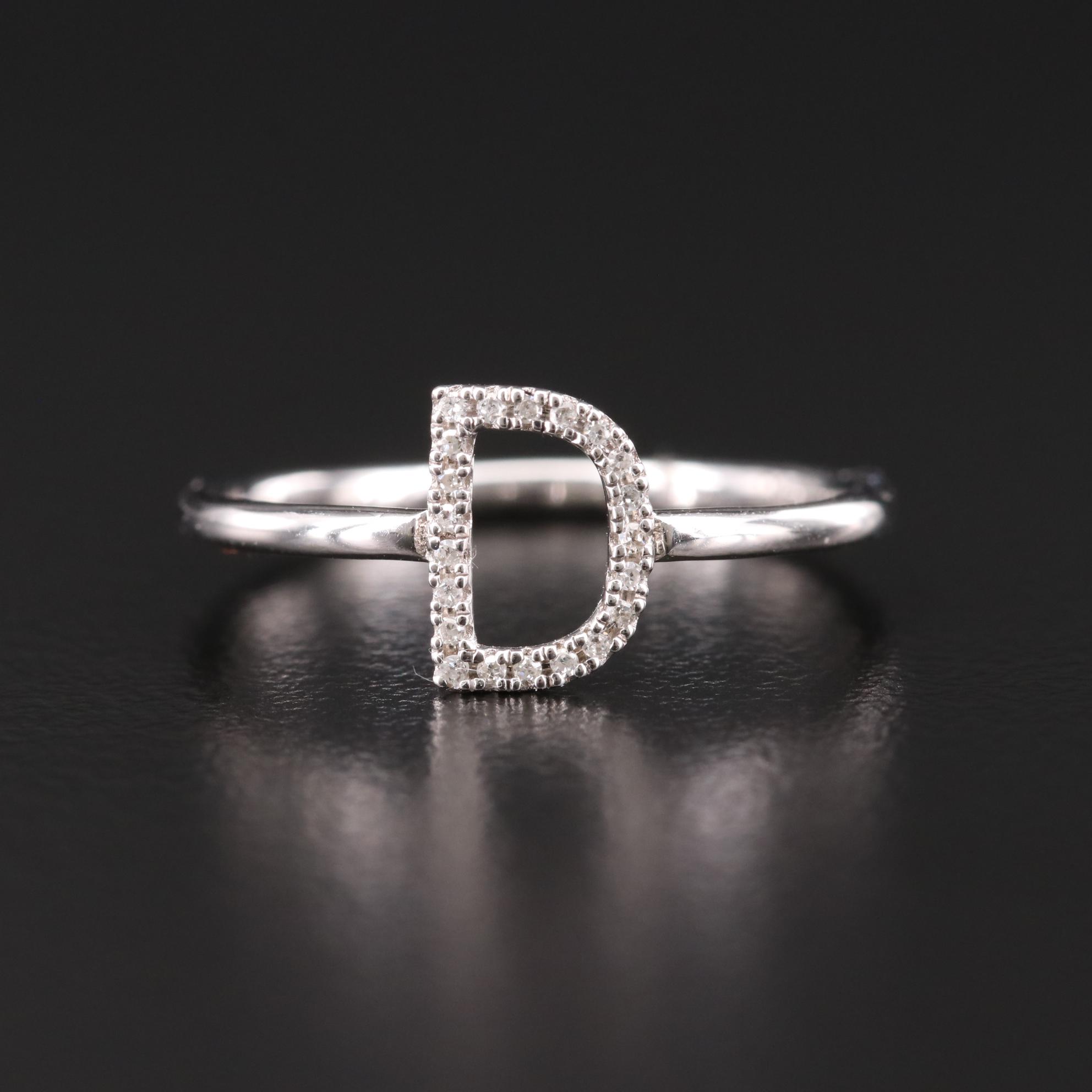 14K White Gold Diamond "D" Initial Ring | EBTH