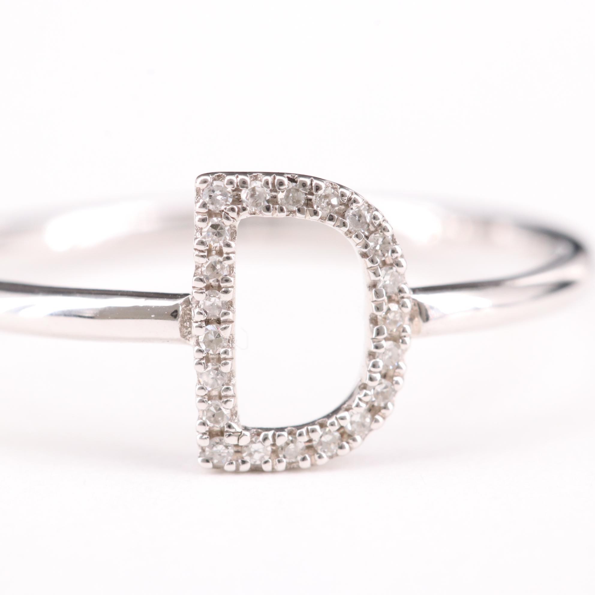 14K White Gold Diamond "D" Initial Ring | EBTH