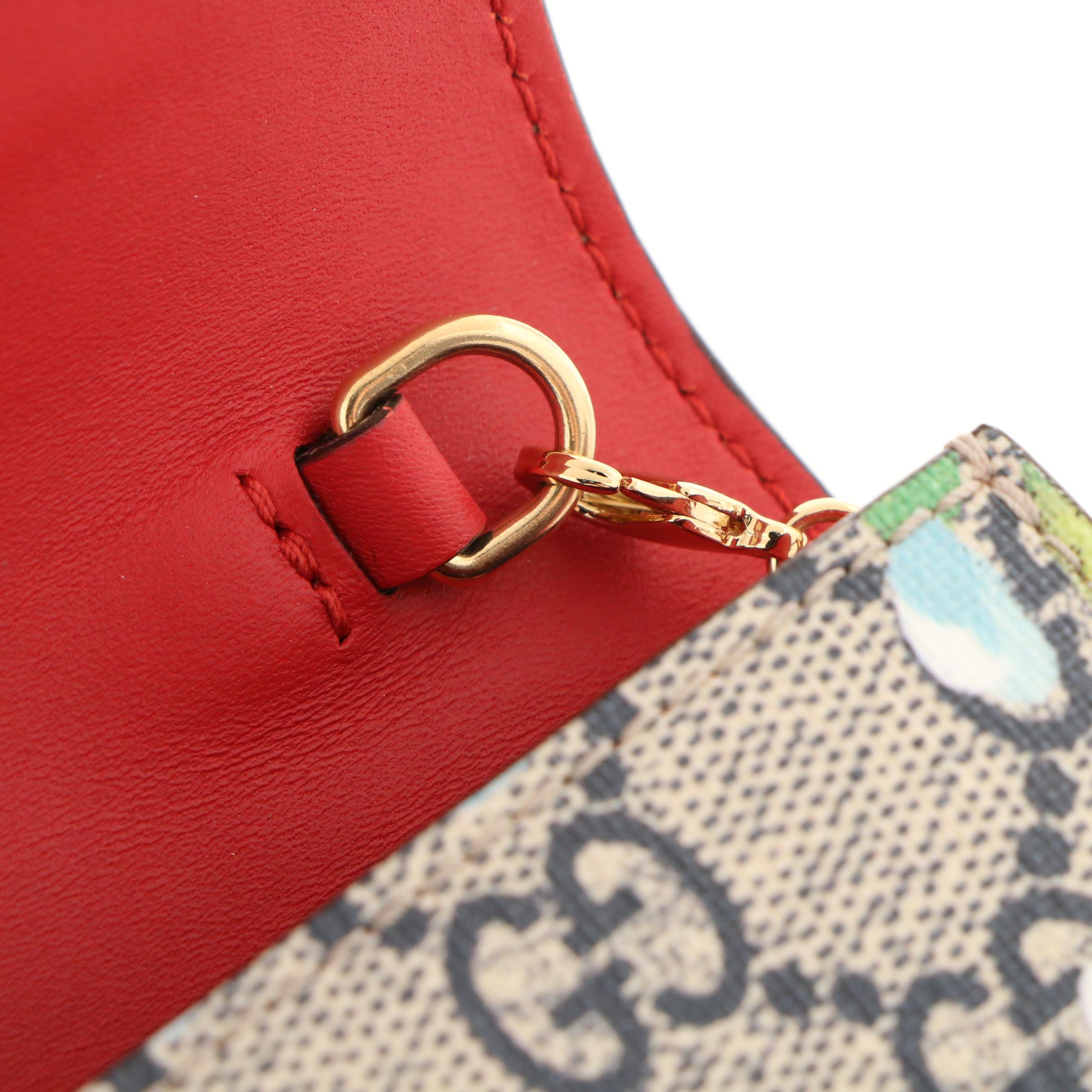 Gucci Blue Blooms GG Supreme Canvas and Leather Trimmed Wallet on Chain ...