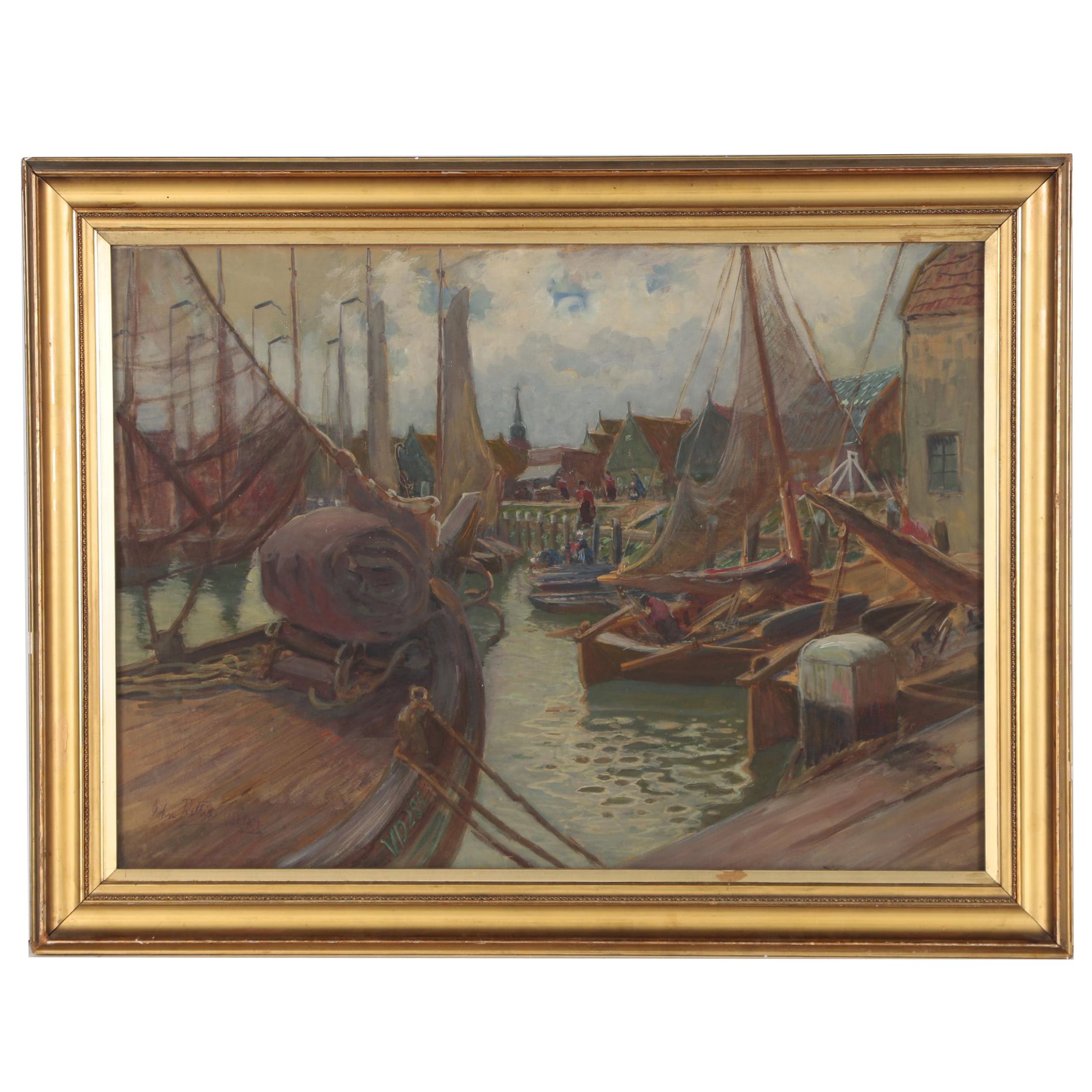 John Rettig Maritime Harbor Gouache Painting, 1906 | EBTH