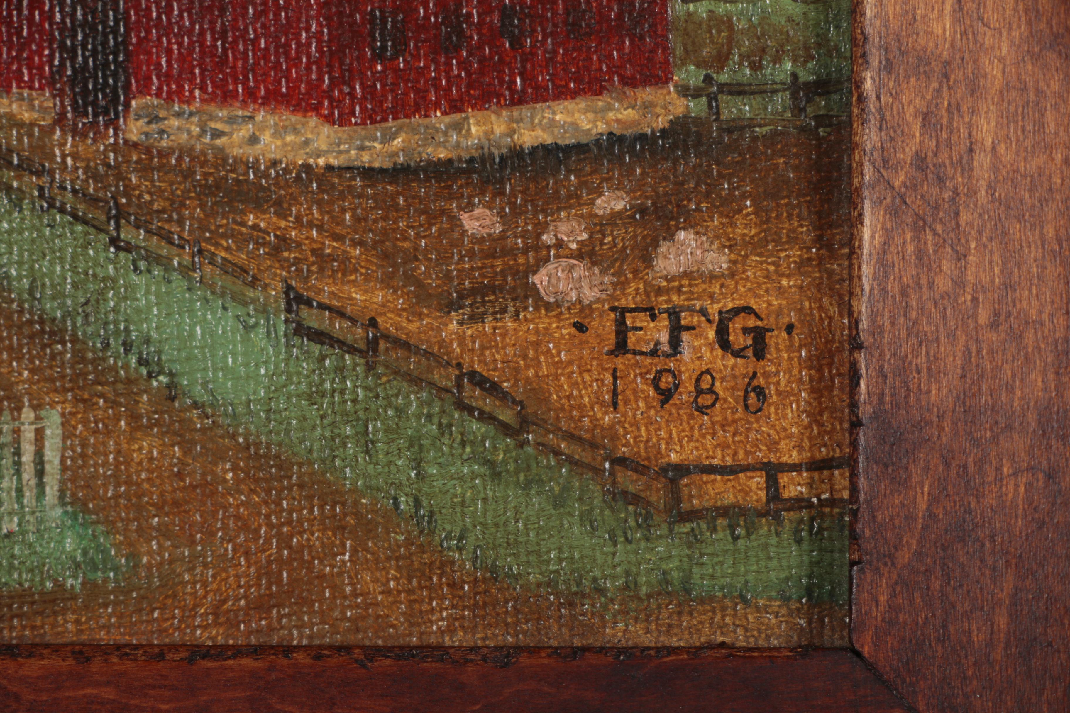 Elizabeth F. Gilkey Folk Art Oil Painting "Pennsylvania Farm House" | EBTH