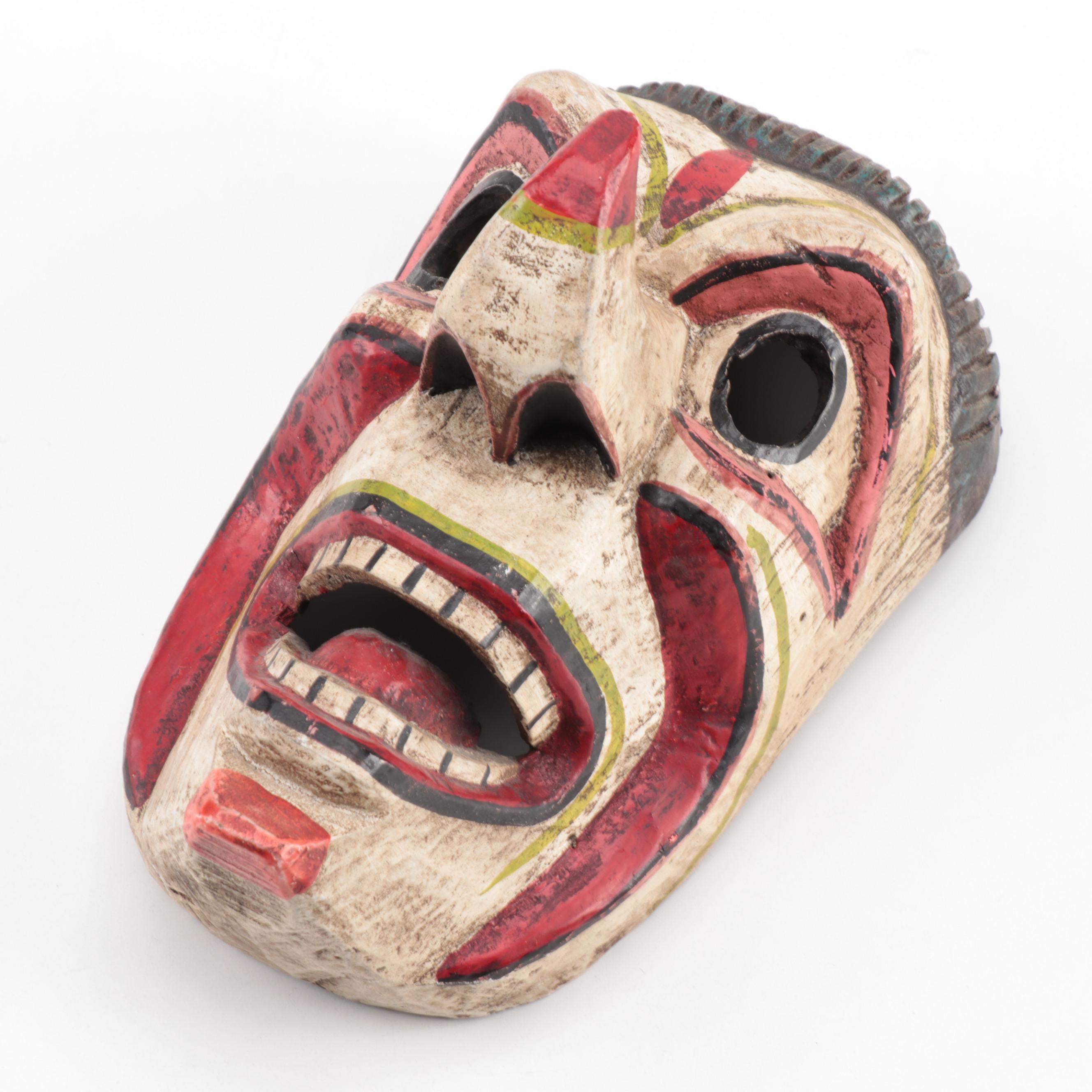 Ecuadorian Folk Art Carved and Polychromed Wood Spirit Mask | EBTH