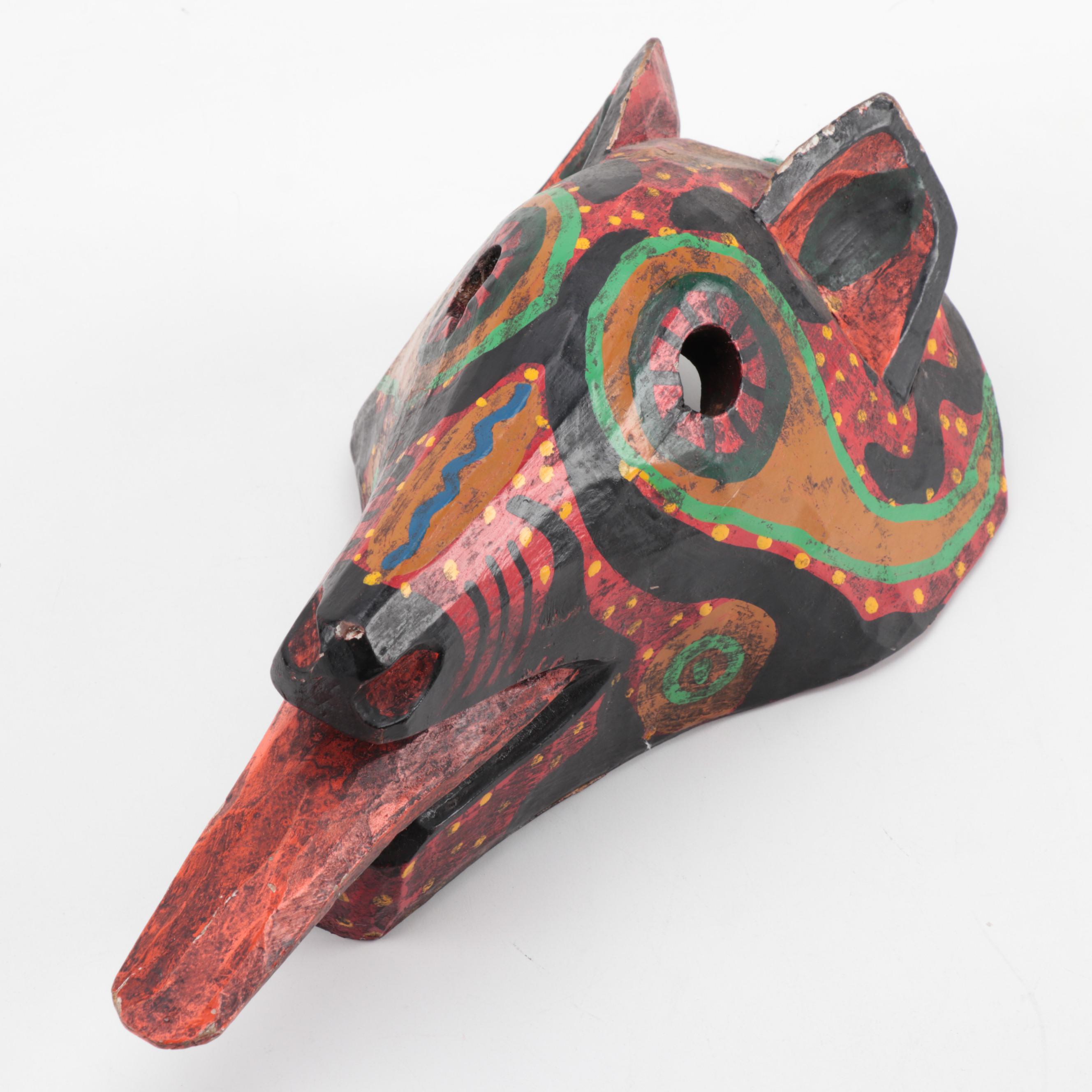 South American Folk Art Carved and Polychromed Wood Animal Spirit Mask ...