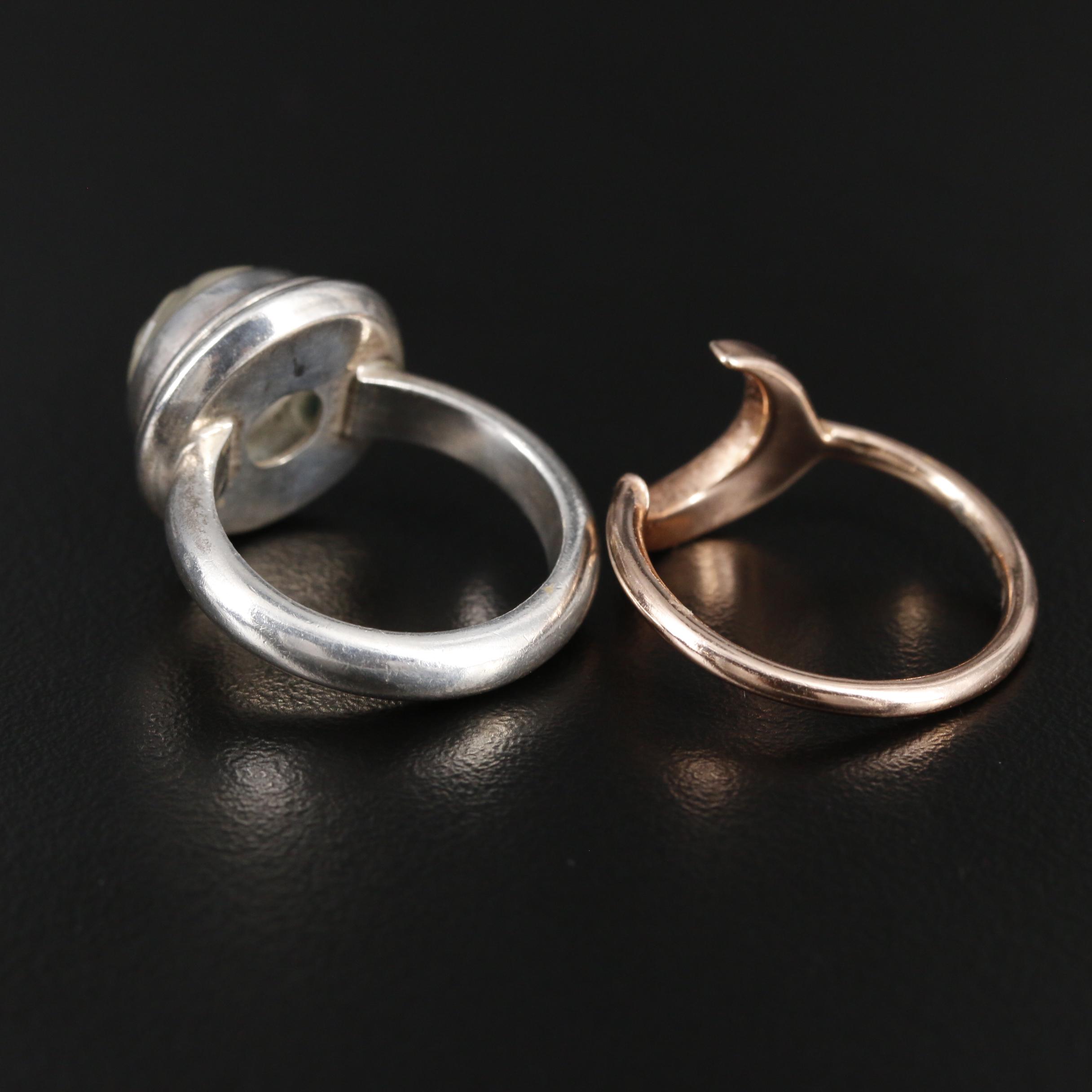 Sterling Silver Sun and Moonstone "Moon Face" Rings | EBTH