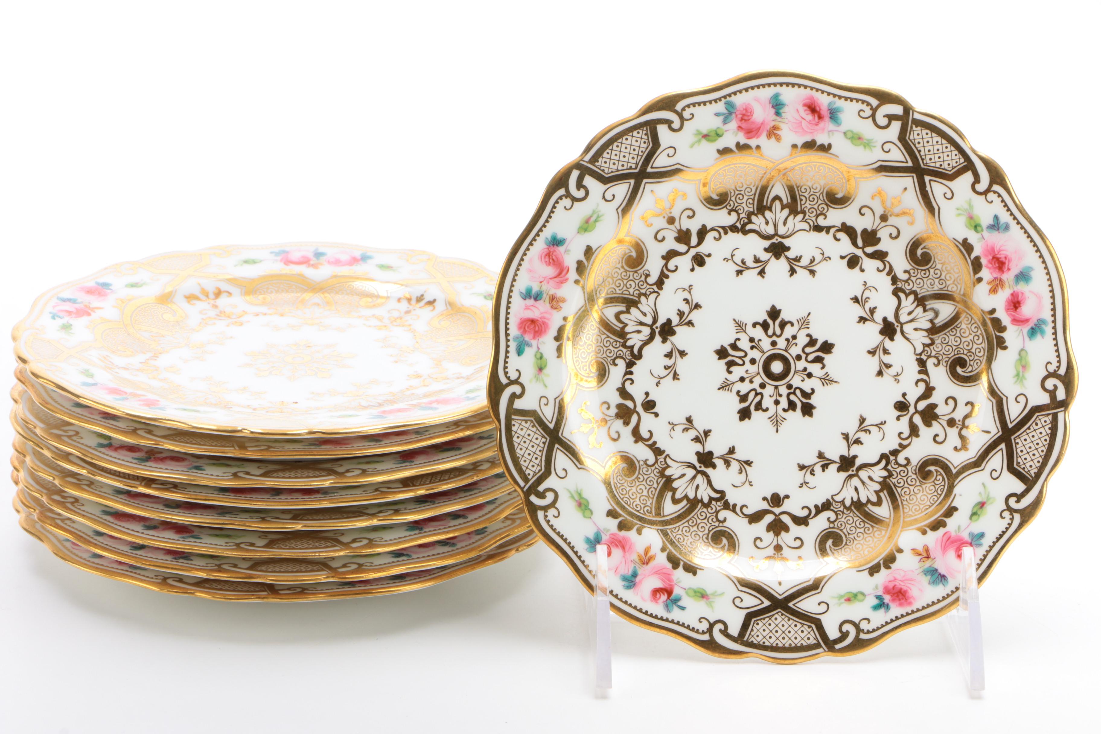 English Hand-Painted and Gilt Porcelain Floral Dinnerware Pieces | EBTH