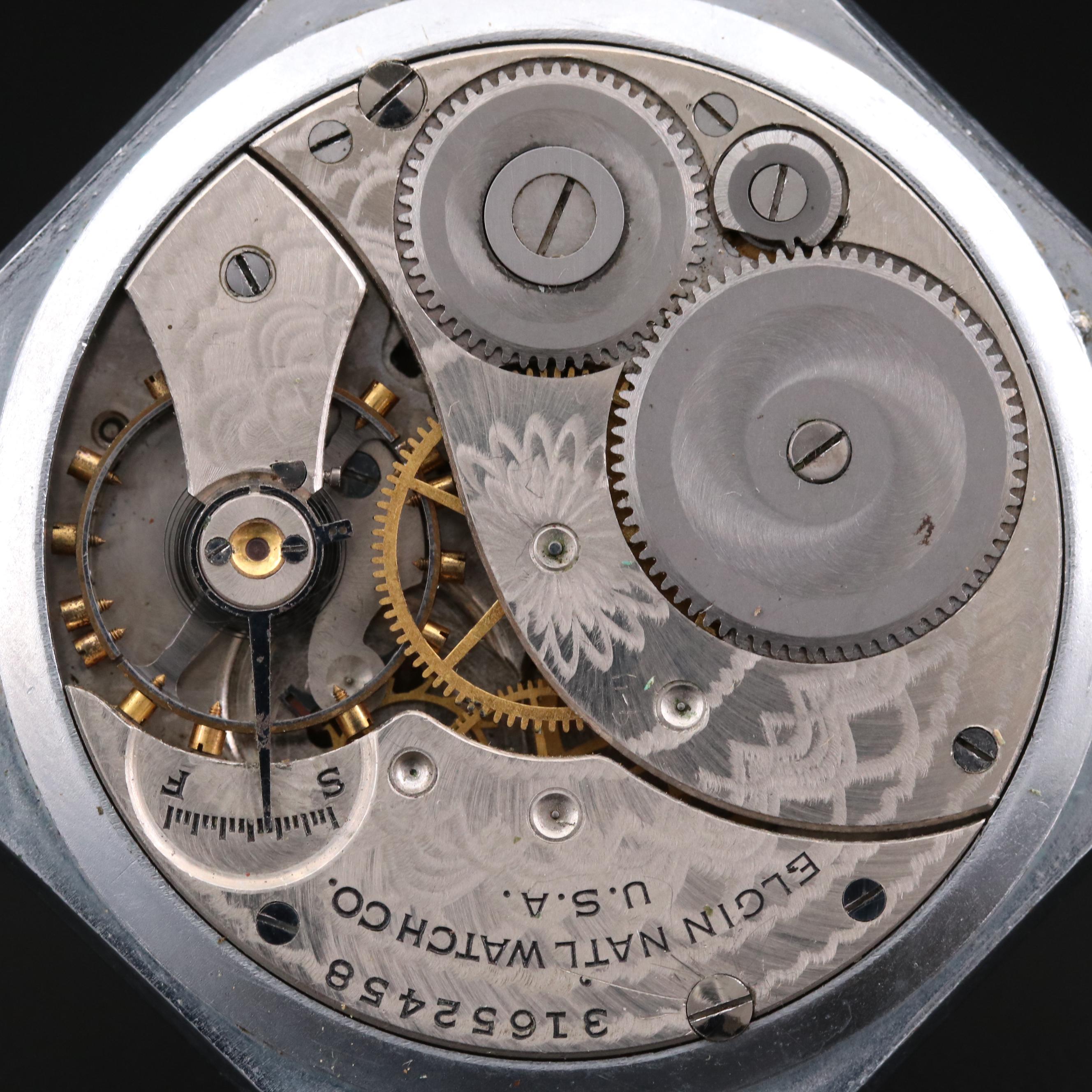 Vintage Elgin Octagonal Open Face Pocket Watch, 1929 | EBTH