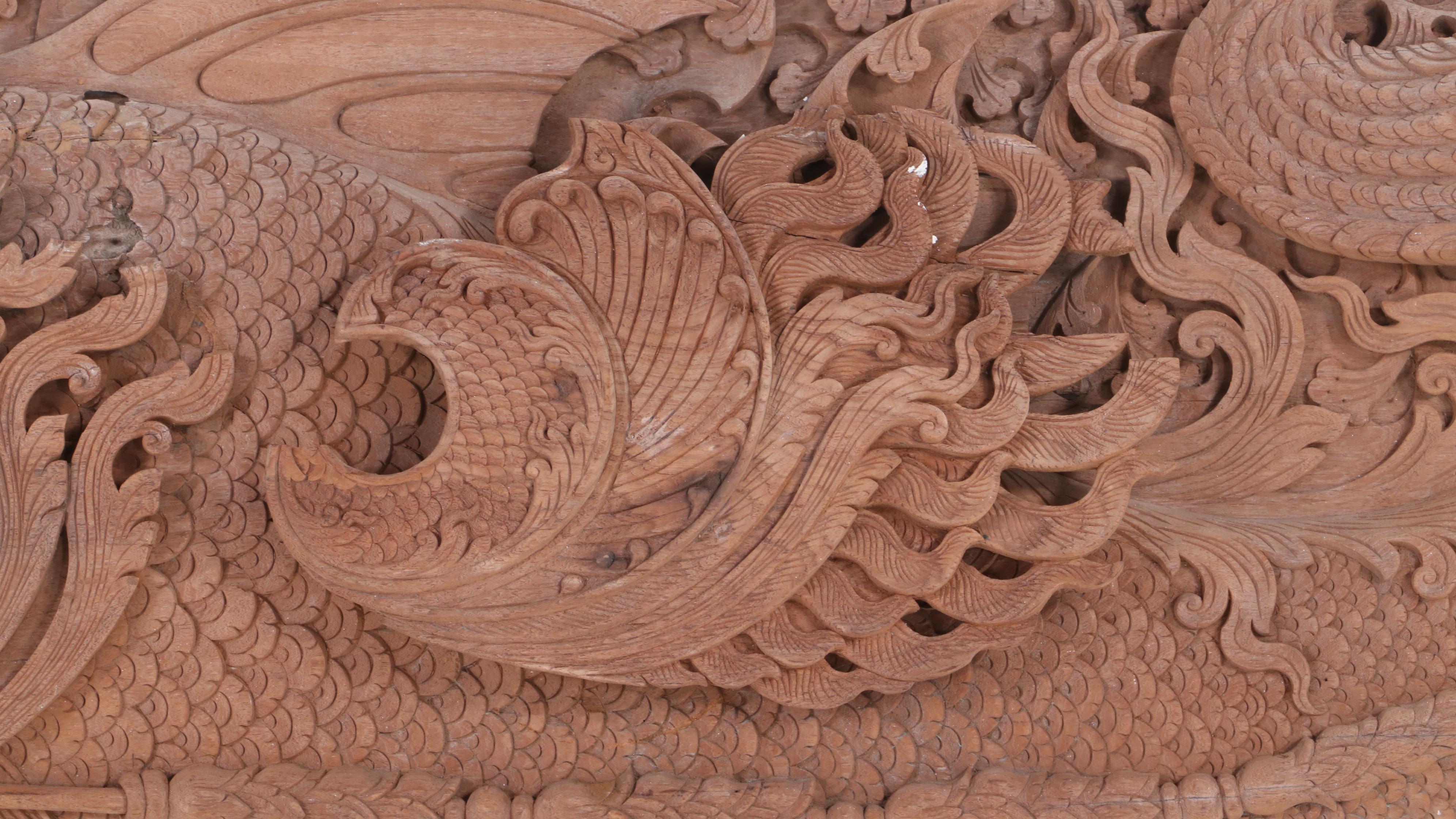 Thai Style Hand-Carved Architectural Relief with Makara and ...