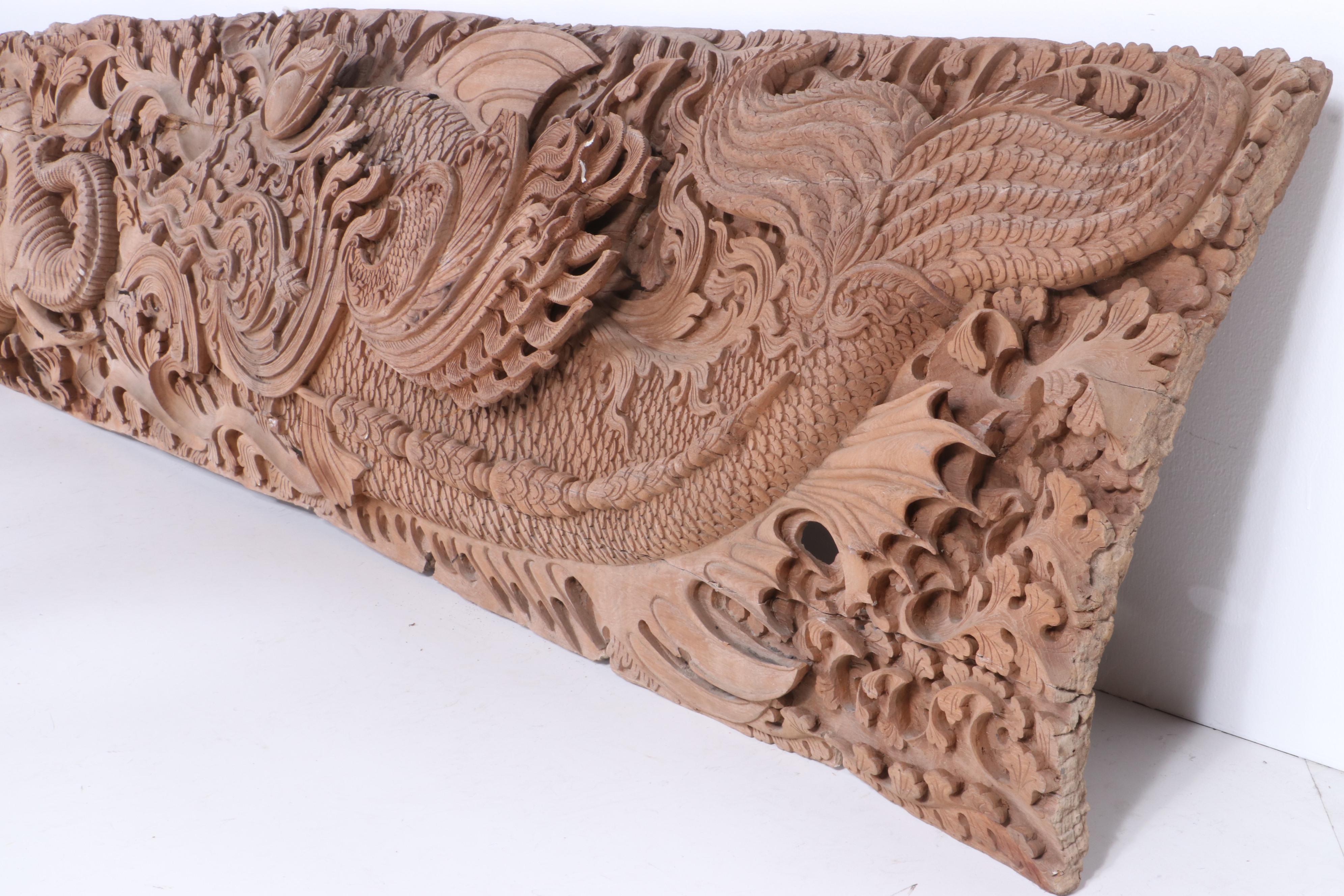 Thai Style Hand-Carved Architectural Relief with Makara and ...
