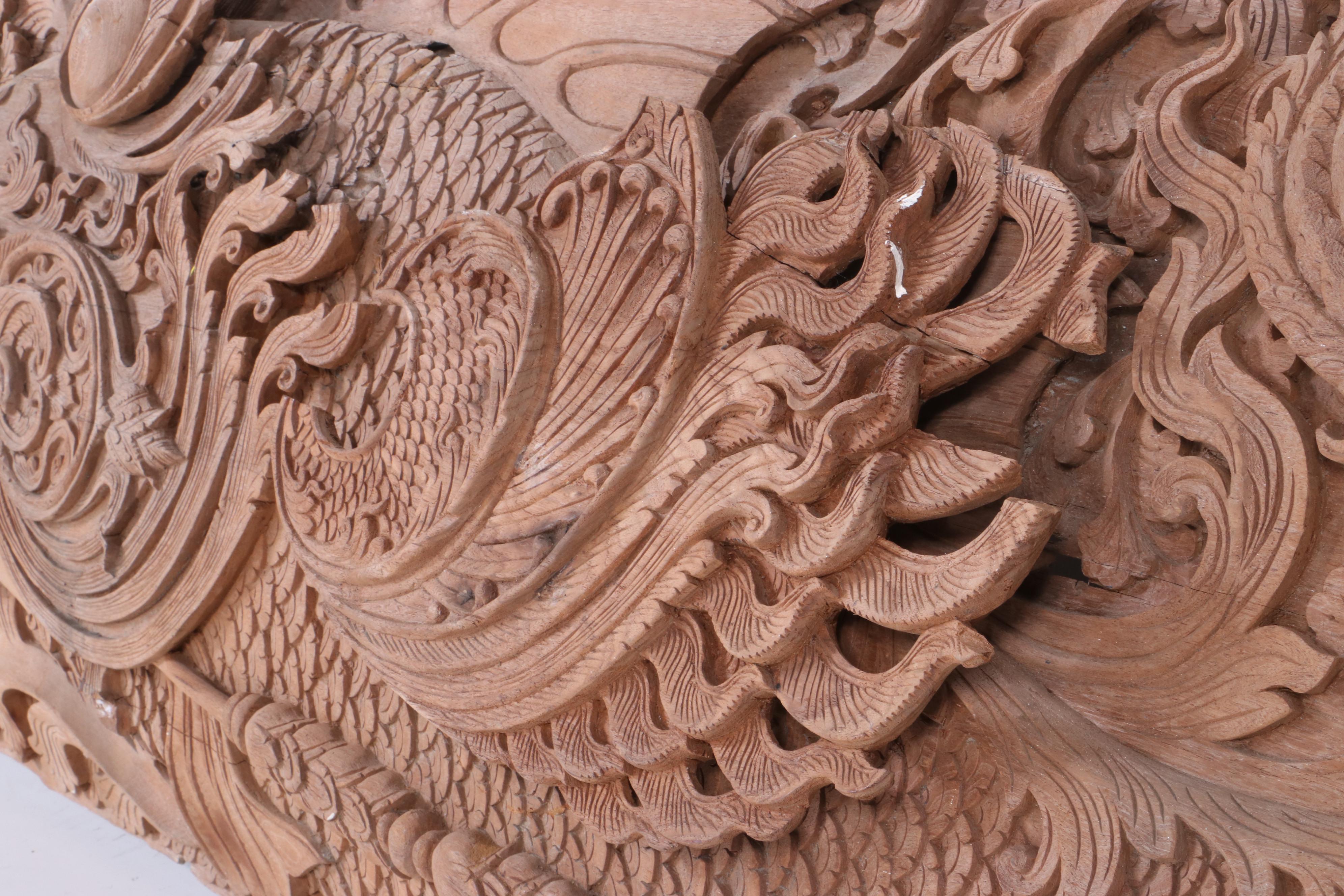 Thai Style Hand-Carved Architectural Relief with Makara and ...