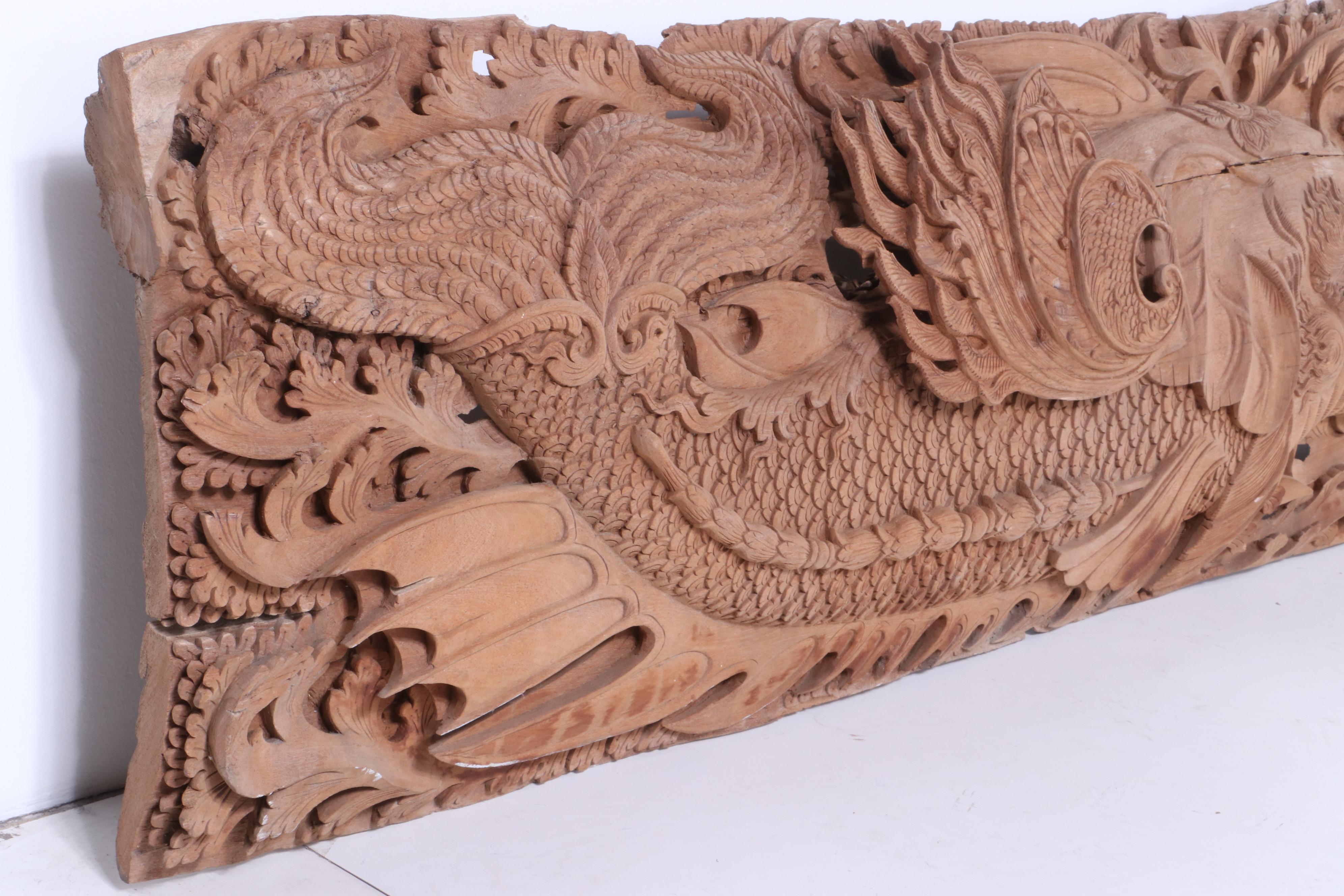 Thai Style Hand-Carved Architectural Relief with Makara and ...