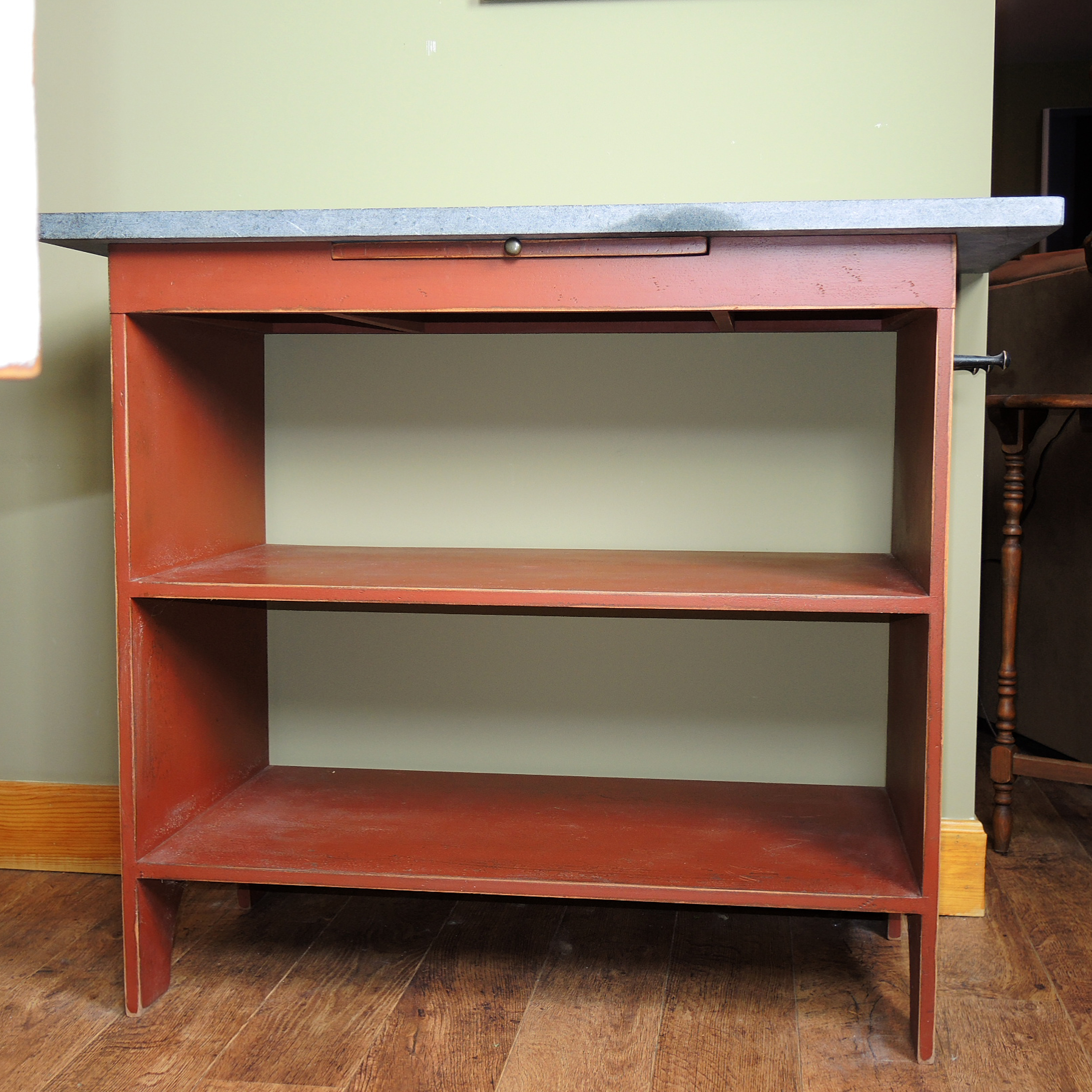 David T. Smith American Primitive Style Painted and Stone Top Kitchen Work Table | EBTH