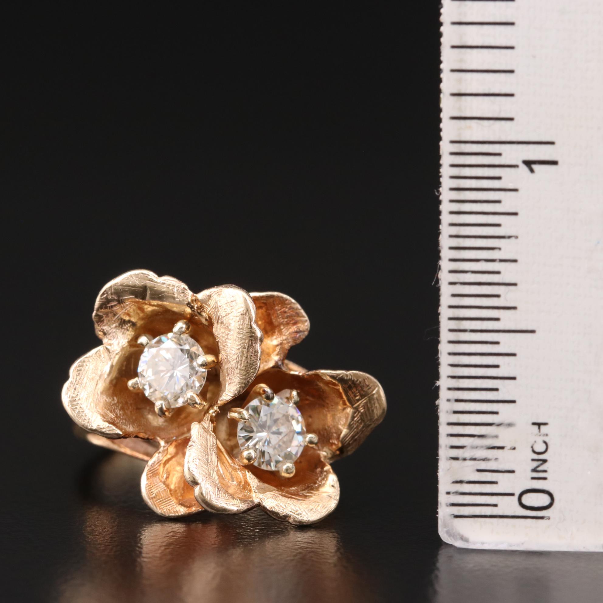 14K Yellow Gold Diamond Flower Ring | EBTH