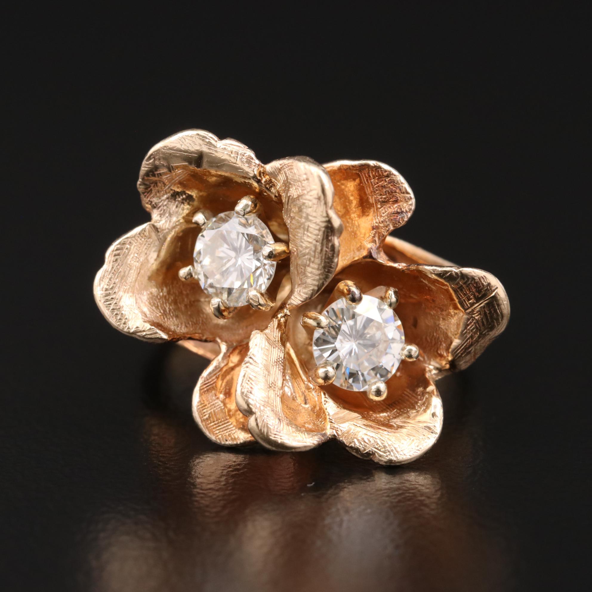14K Yellow Gold Diamond Flower Ring | EBTH