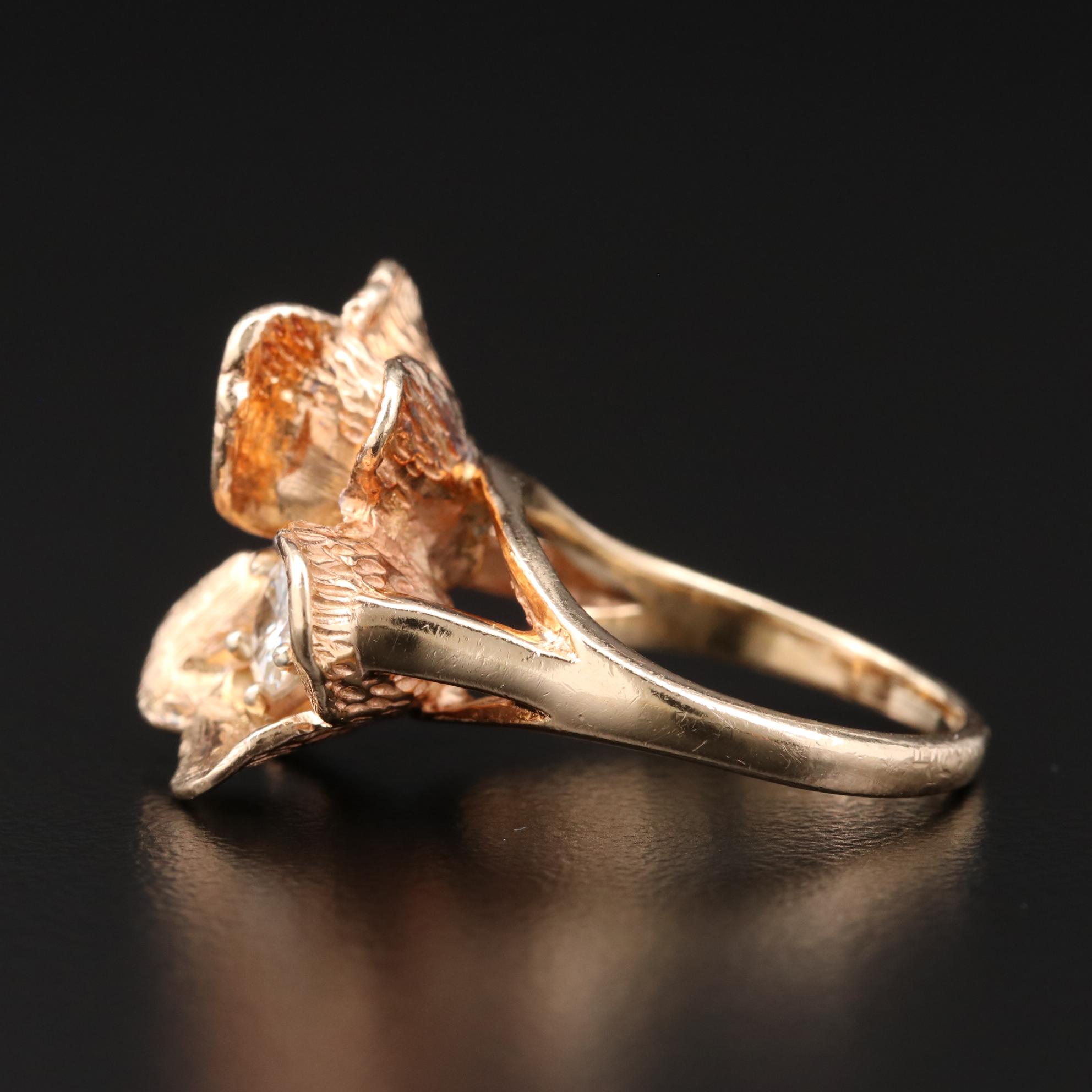 14K Yellow Gold Diamond Flower Ring | EBTH