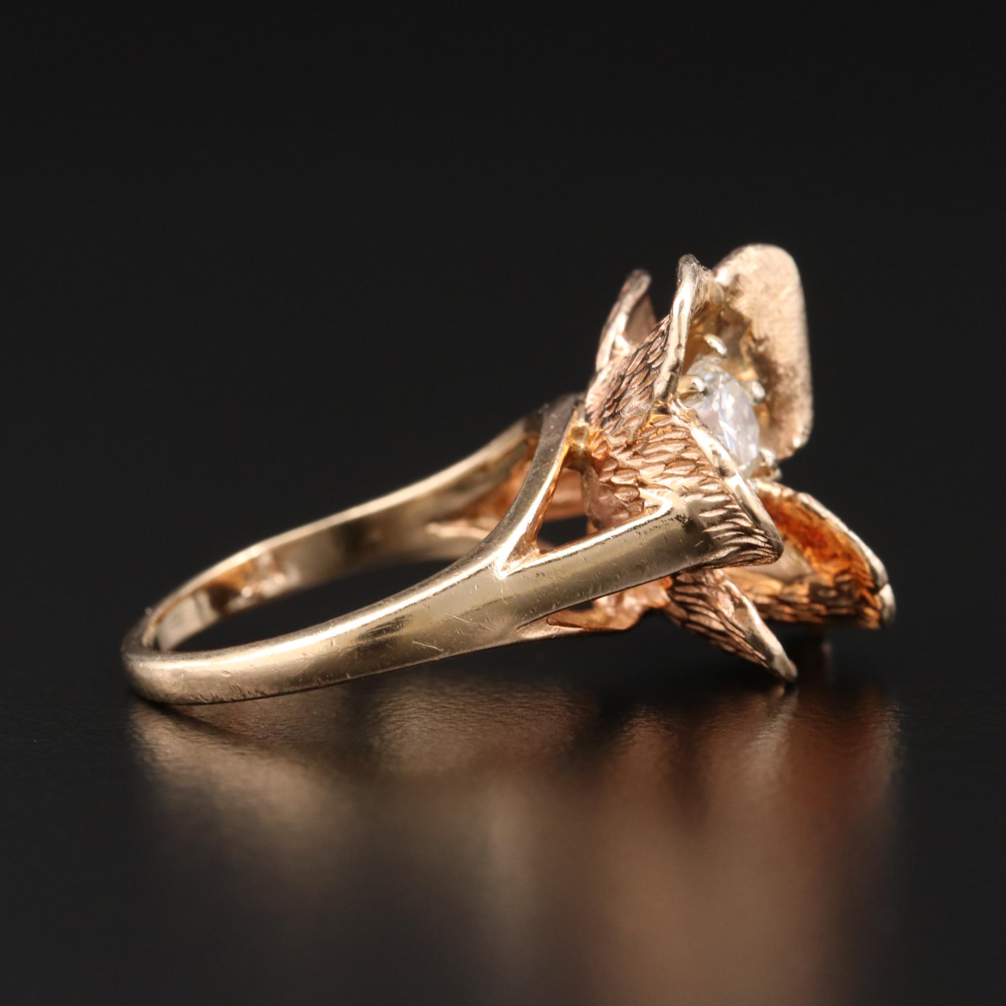 14K Yellow Gold Diamond Flower Ring | EBTH