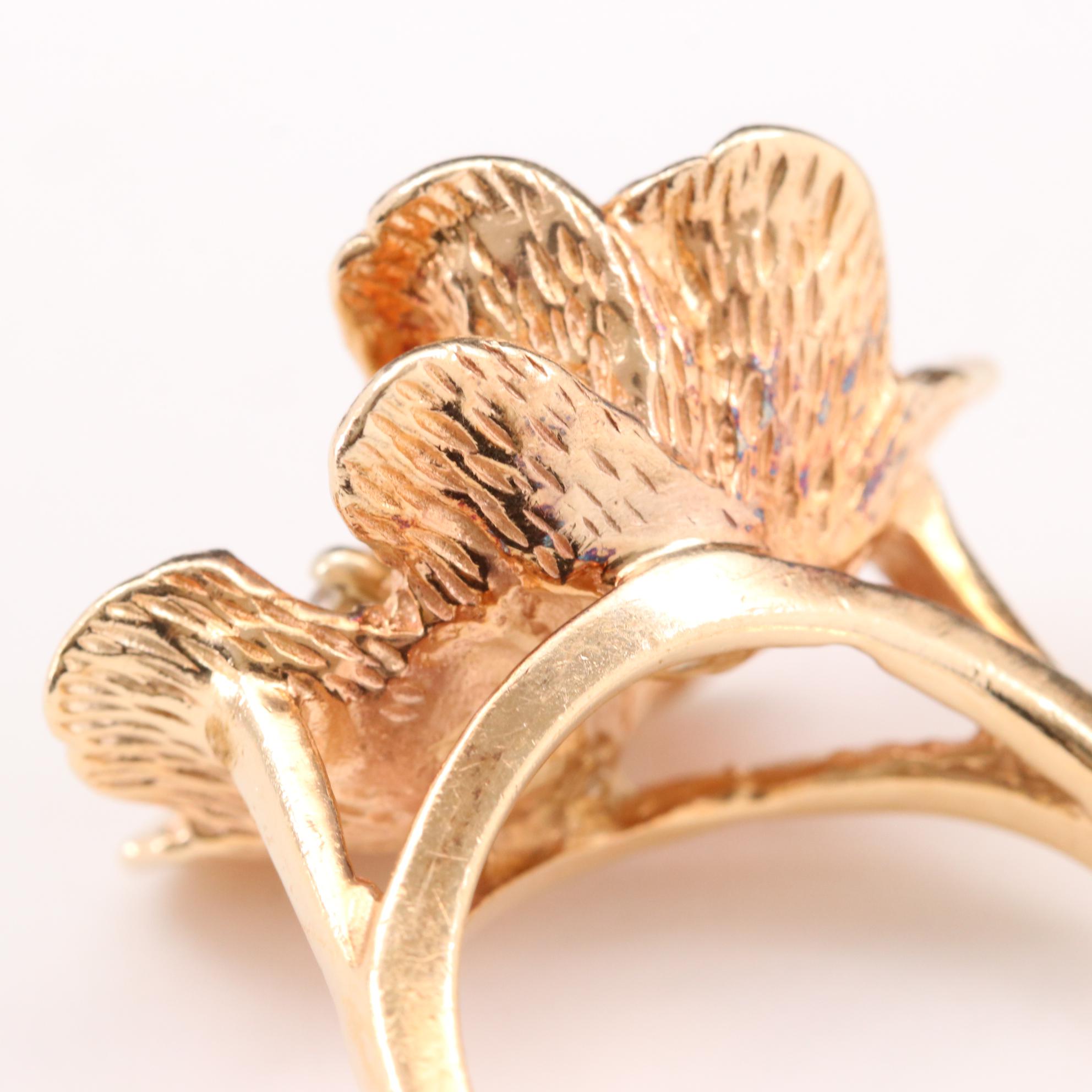 14K Yellow Gold Diamond Flower Ring | EBTH