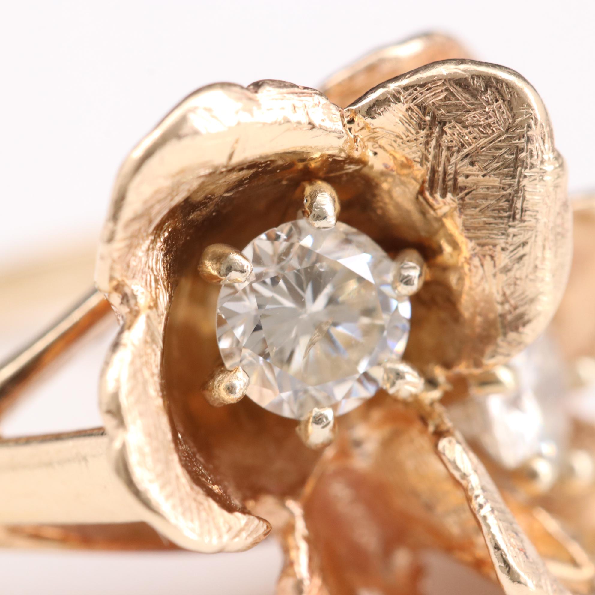 14K Yellow Gold Diamond Flower Ring | EBTH