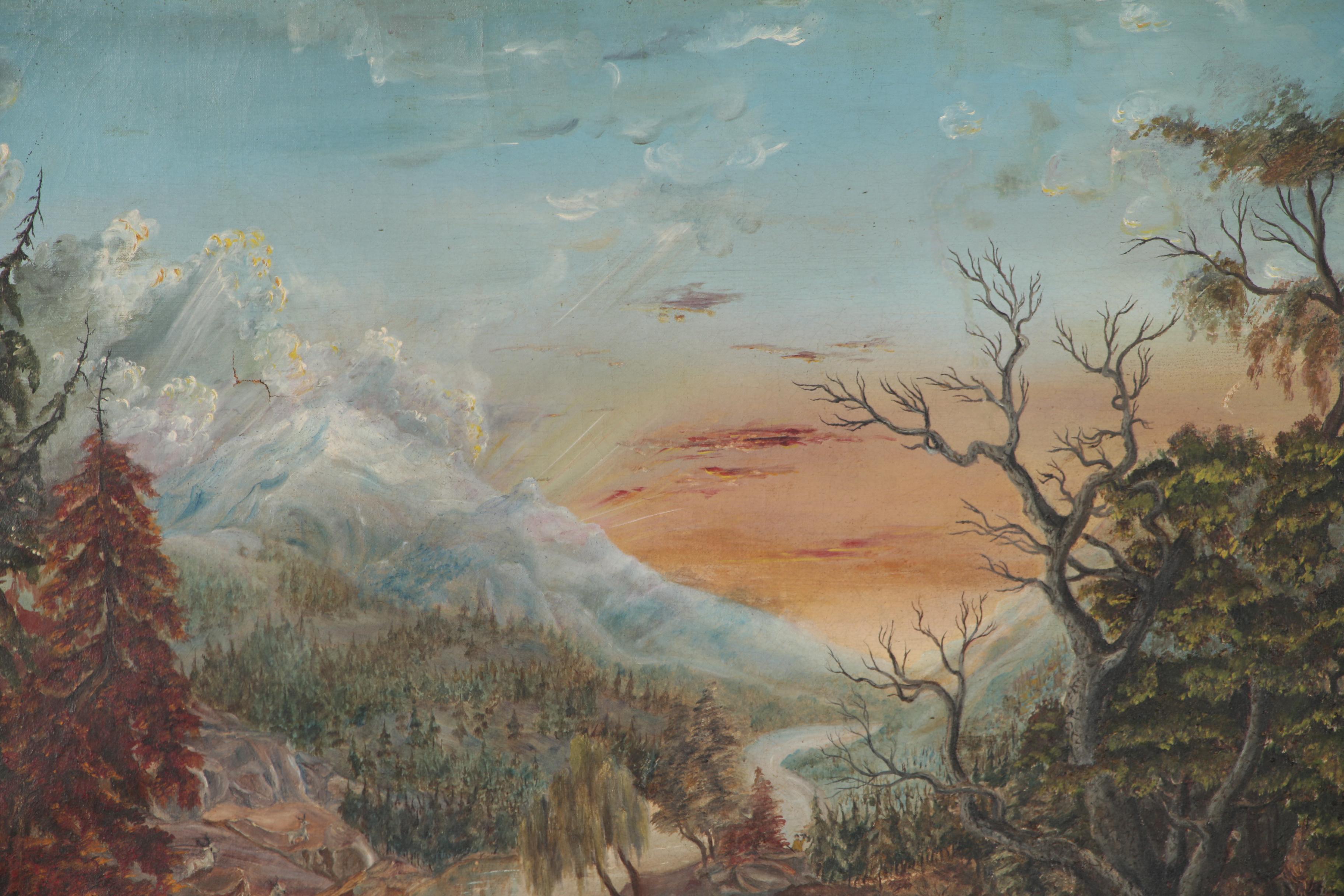 Oil Painting of an American Frontier Scene, Mid 19th Century | EBTH