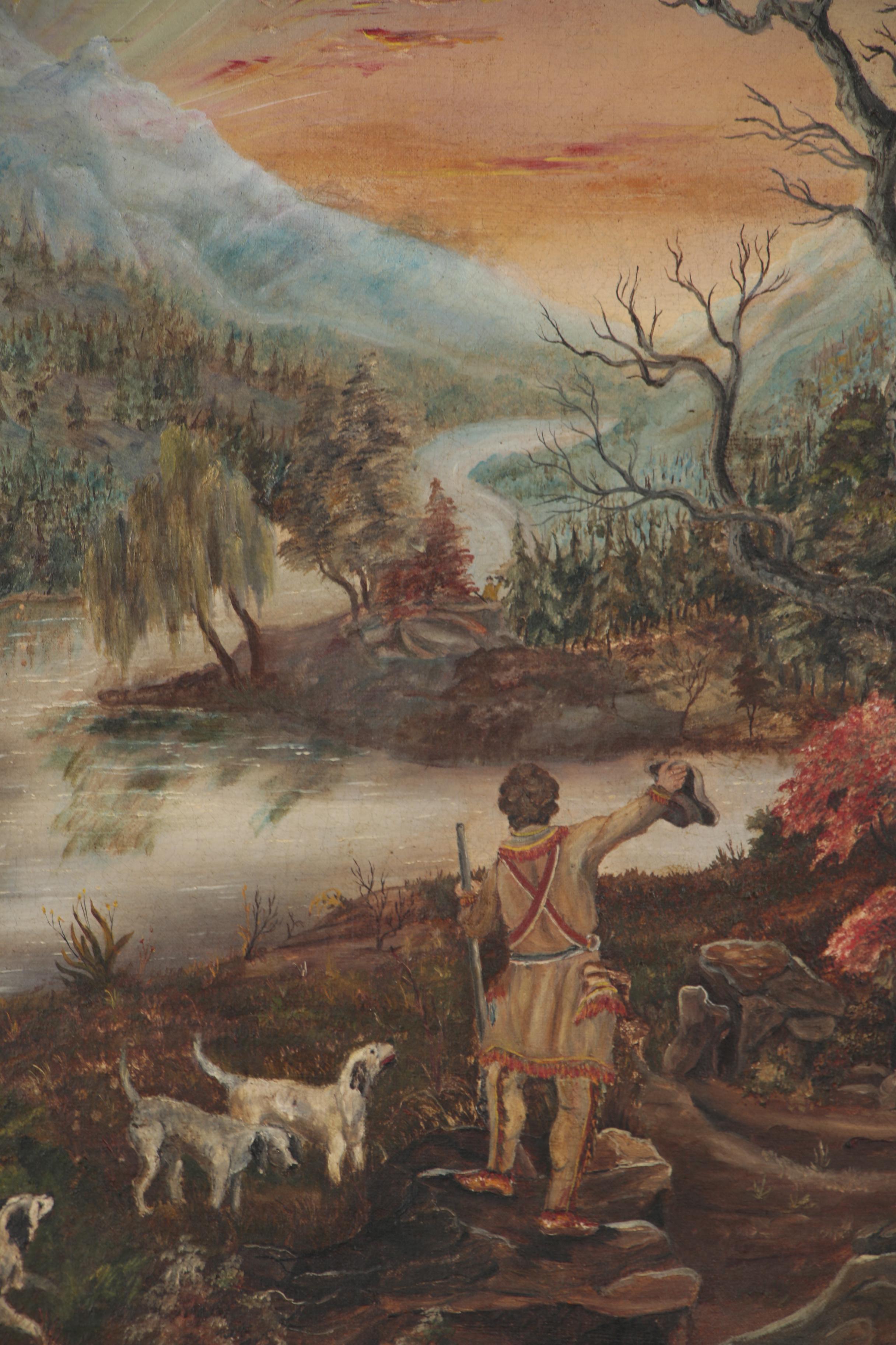 Oil Painting of an American Frontier Scene, Mid 19th Century | EBTH