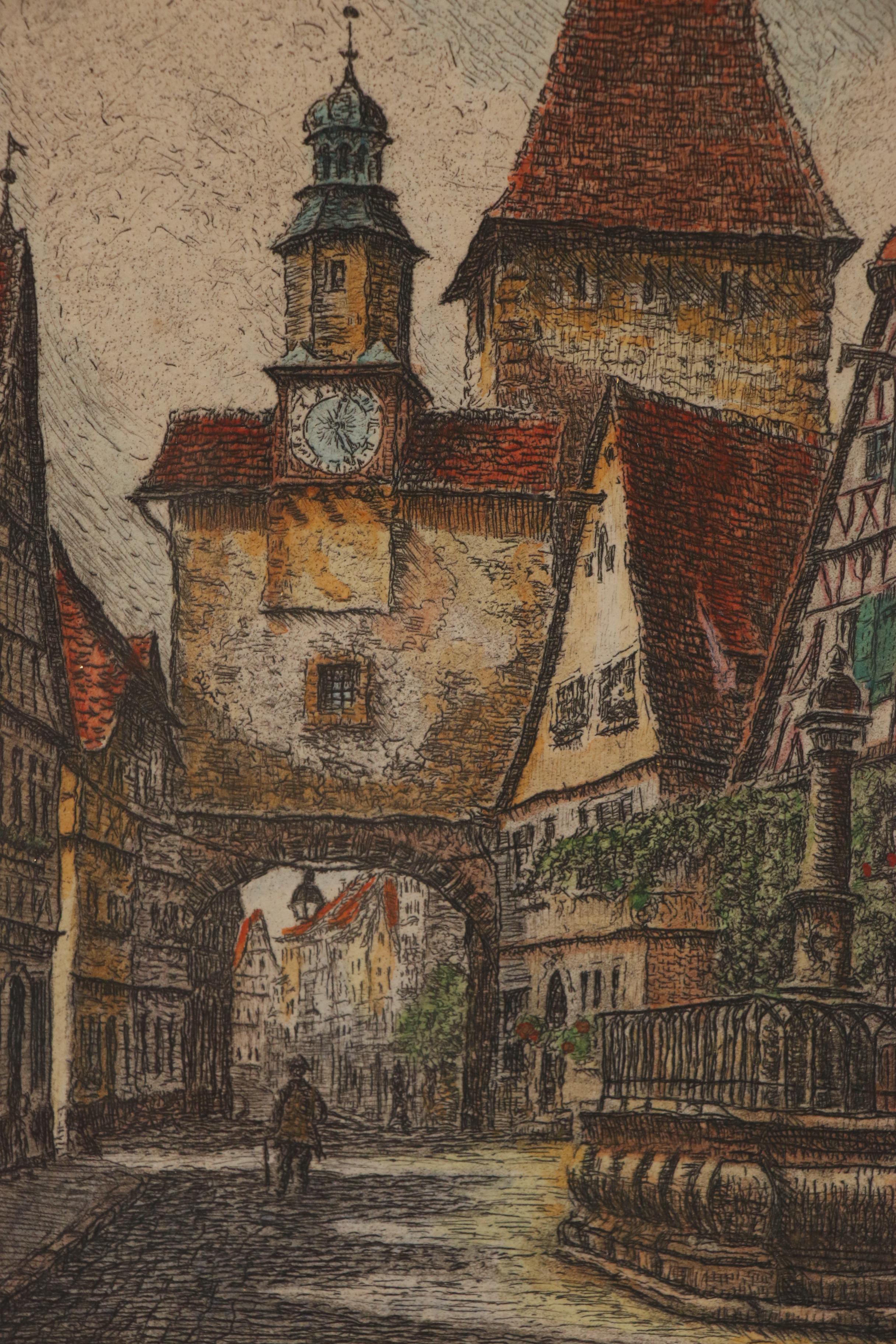 Hand-colored Etchings of Rothenburg, Germany | EBTH
