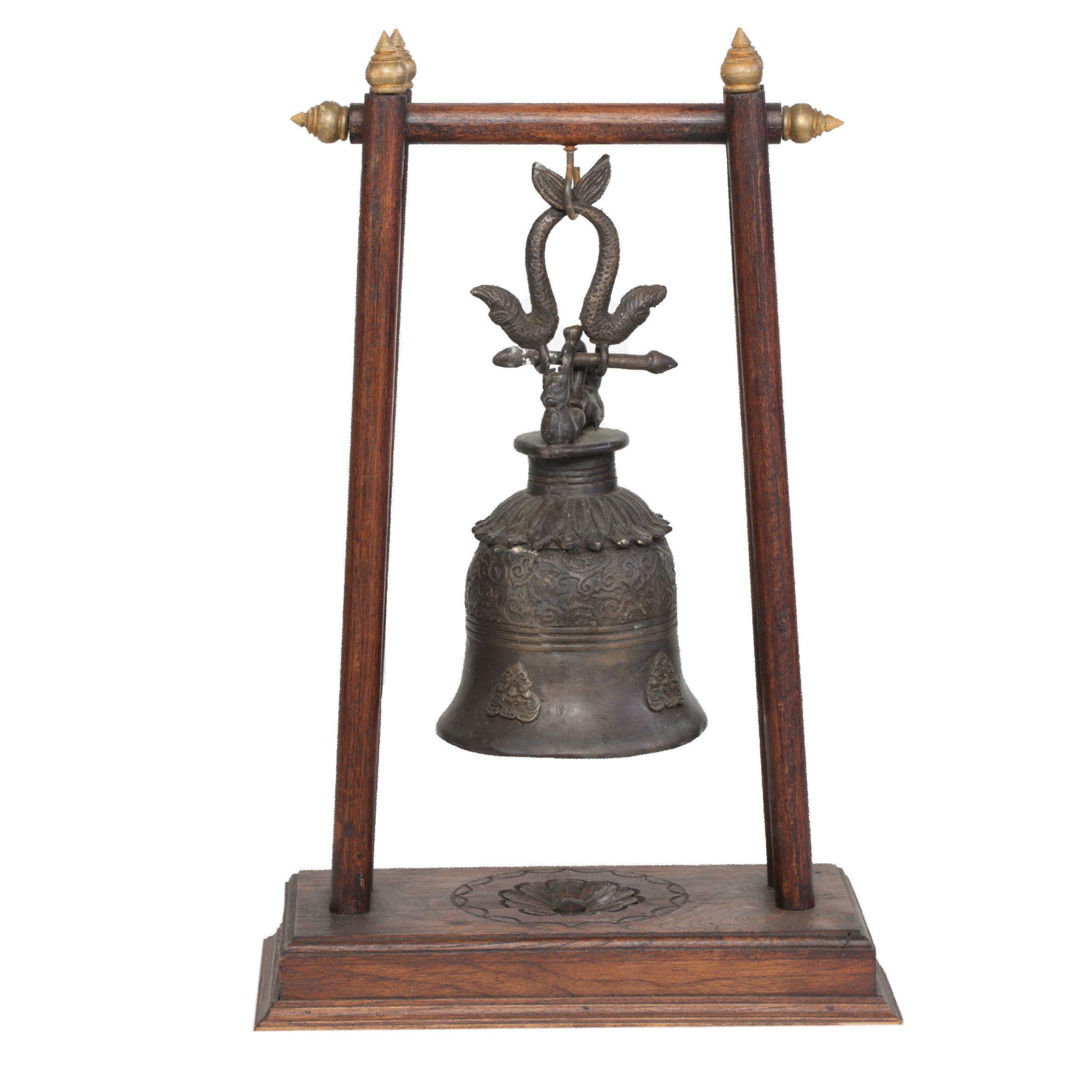 Burmese Cast Bronze Temple Bell on Wood Stand | EBTH