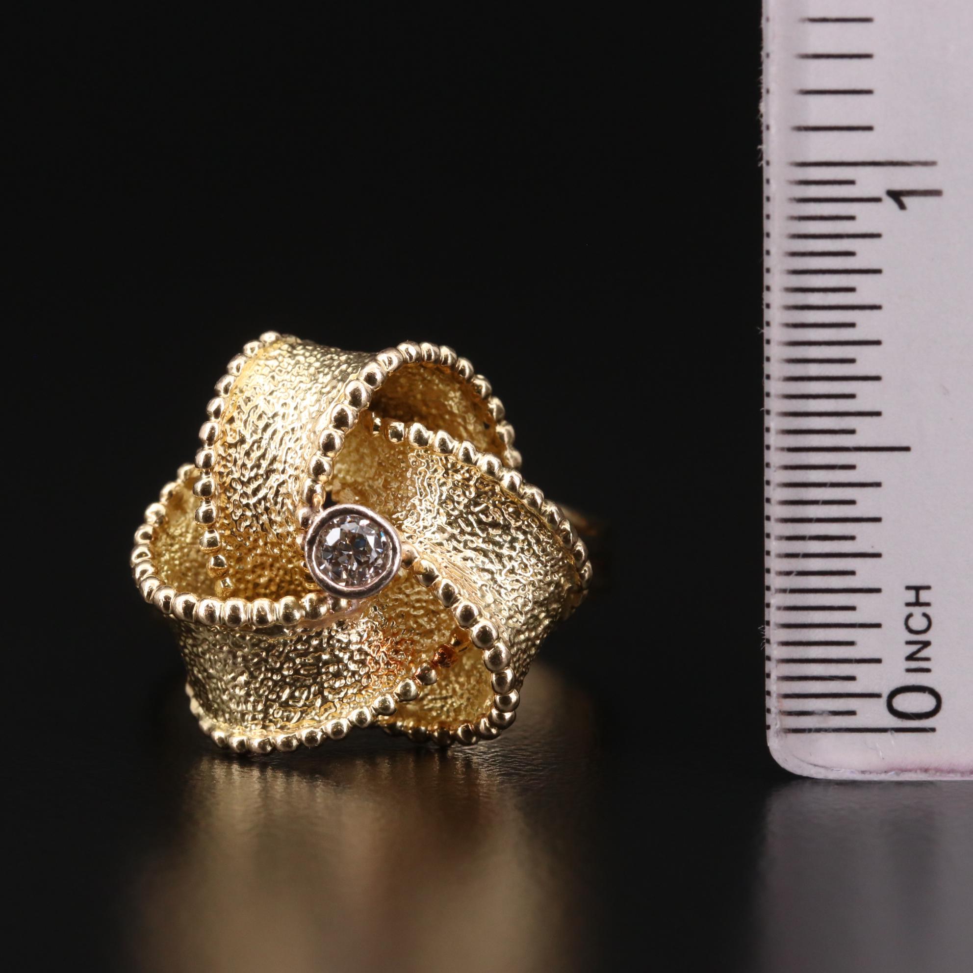Henry Dankner 18K Gold Diamond Knotted Ribbon Ring with Milgrain Edging ...