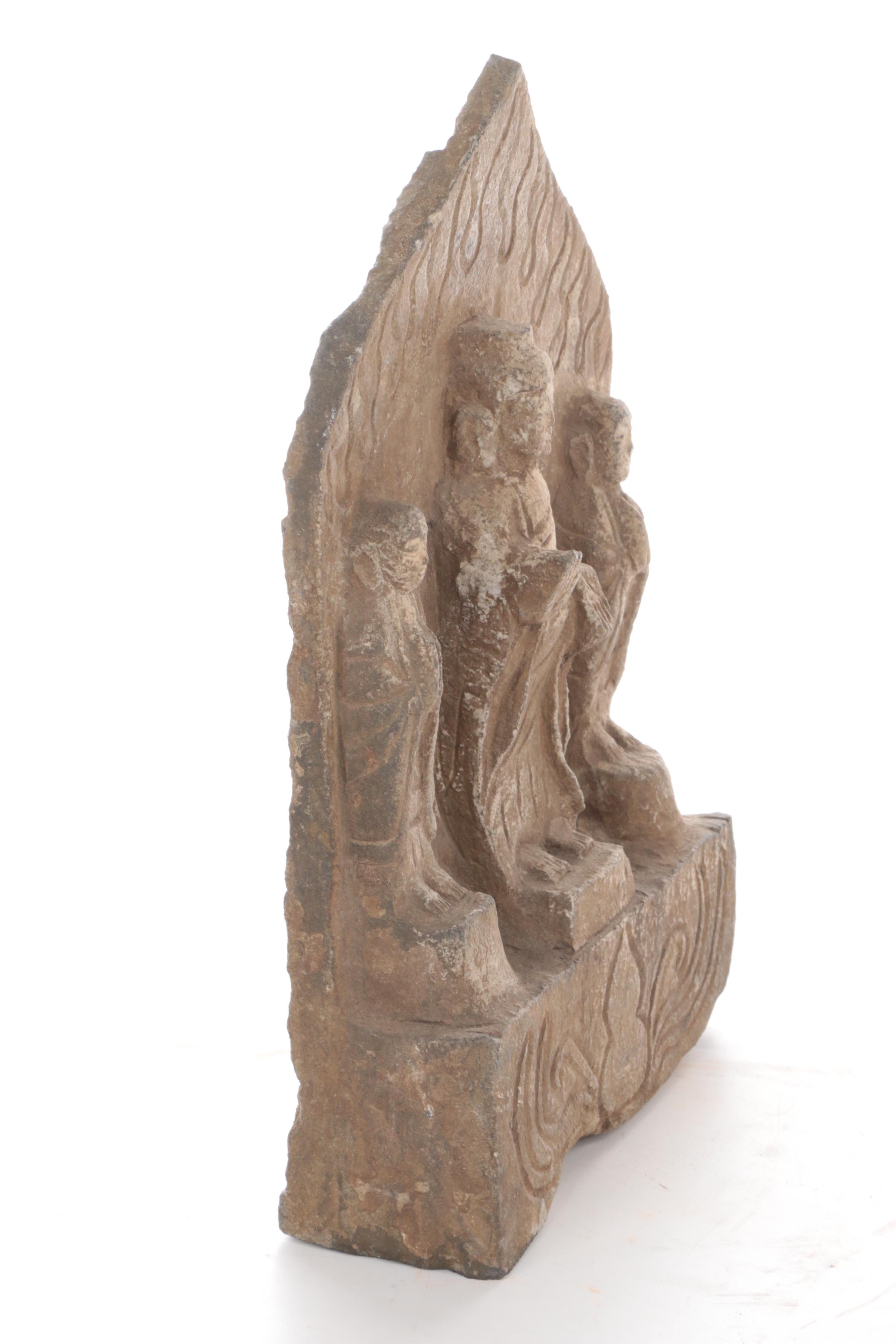 Chinese Tang Style Buddhist Triad Stone Stele | EBTH