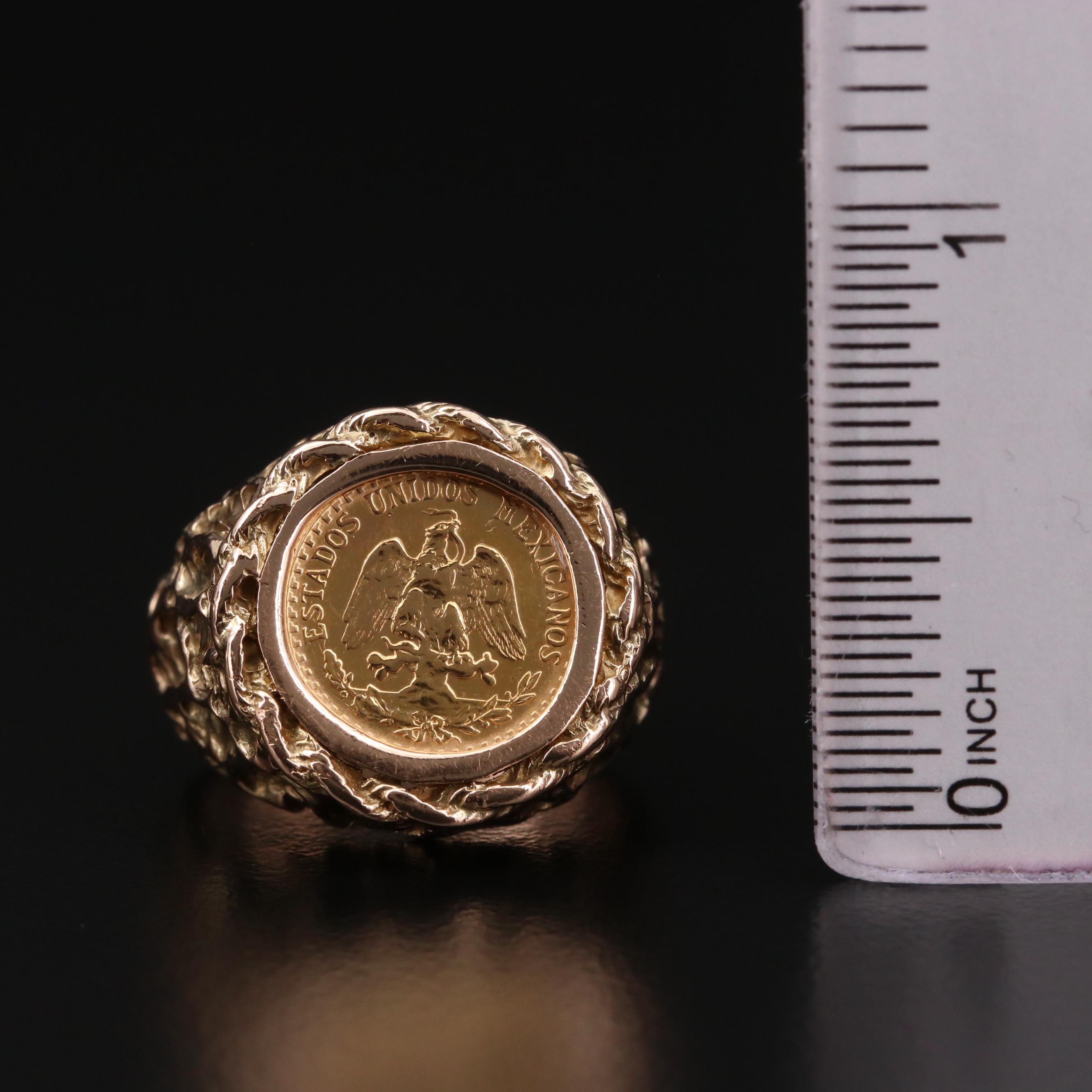 14K Yellow Gold Ring with 1945 Mexican Dos Pesos Gold Coin | EBTH