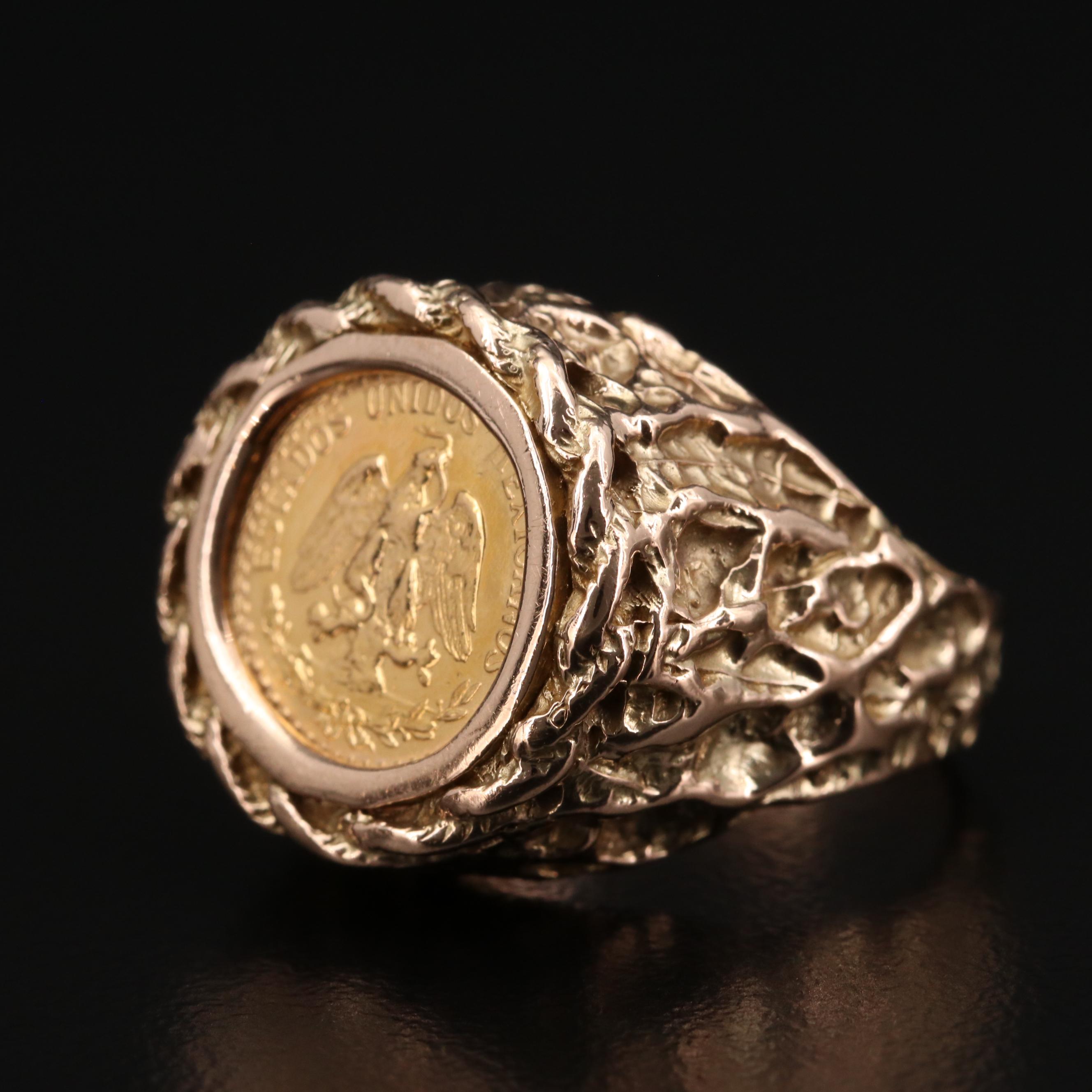 14K Yellow Gold Ring with 1945 Mexican Dos Pesos Gold Coin | EBTH