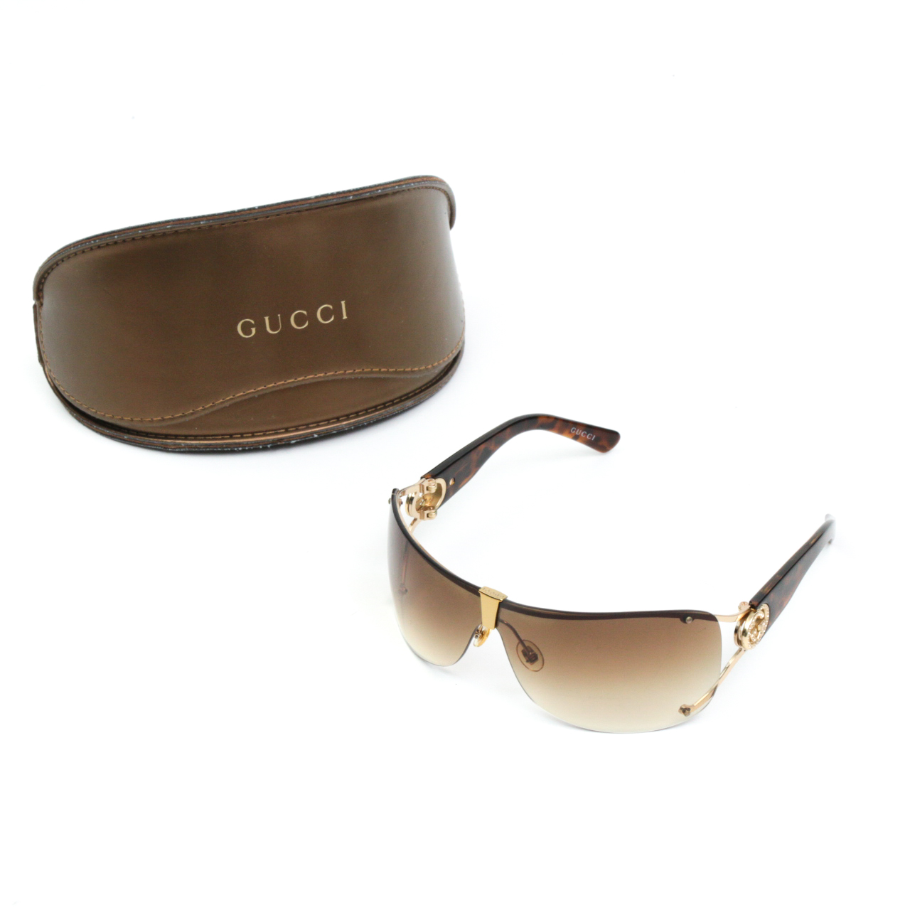 Gucci GG 2807/S Rimless Wrap Sunglasses with Rhinestone Logo Temples | EBTH