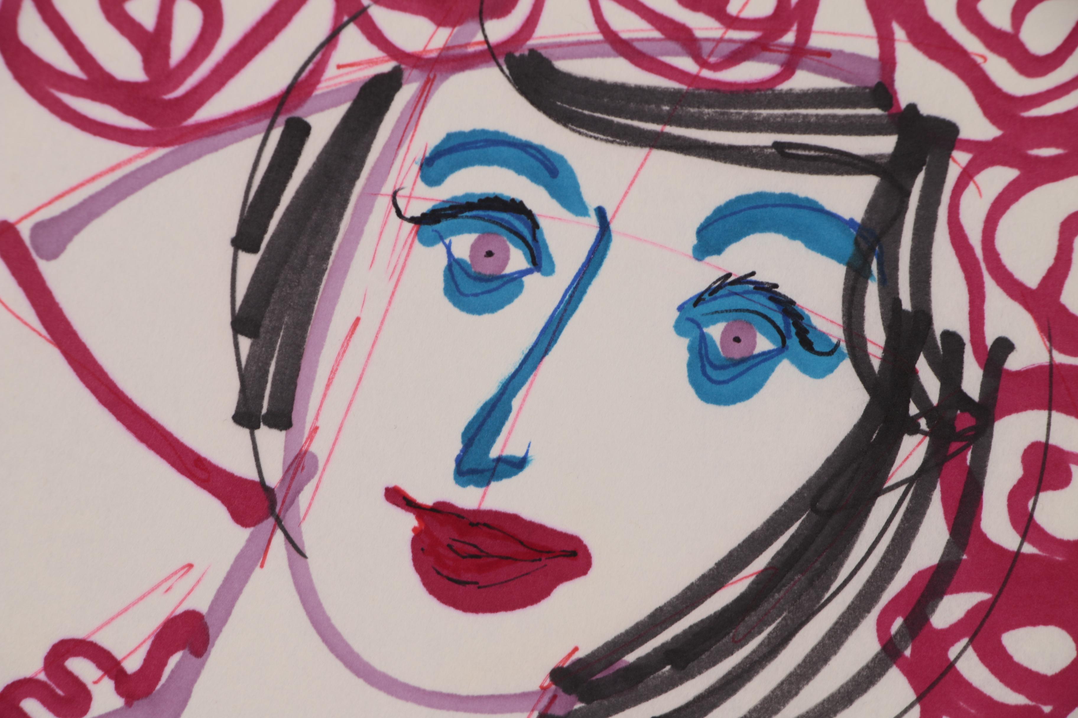 Franklin Folger Mixed Media Drawing of Female Portraits | EBTH